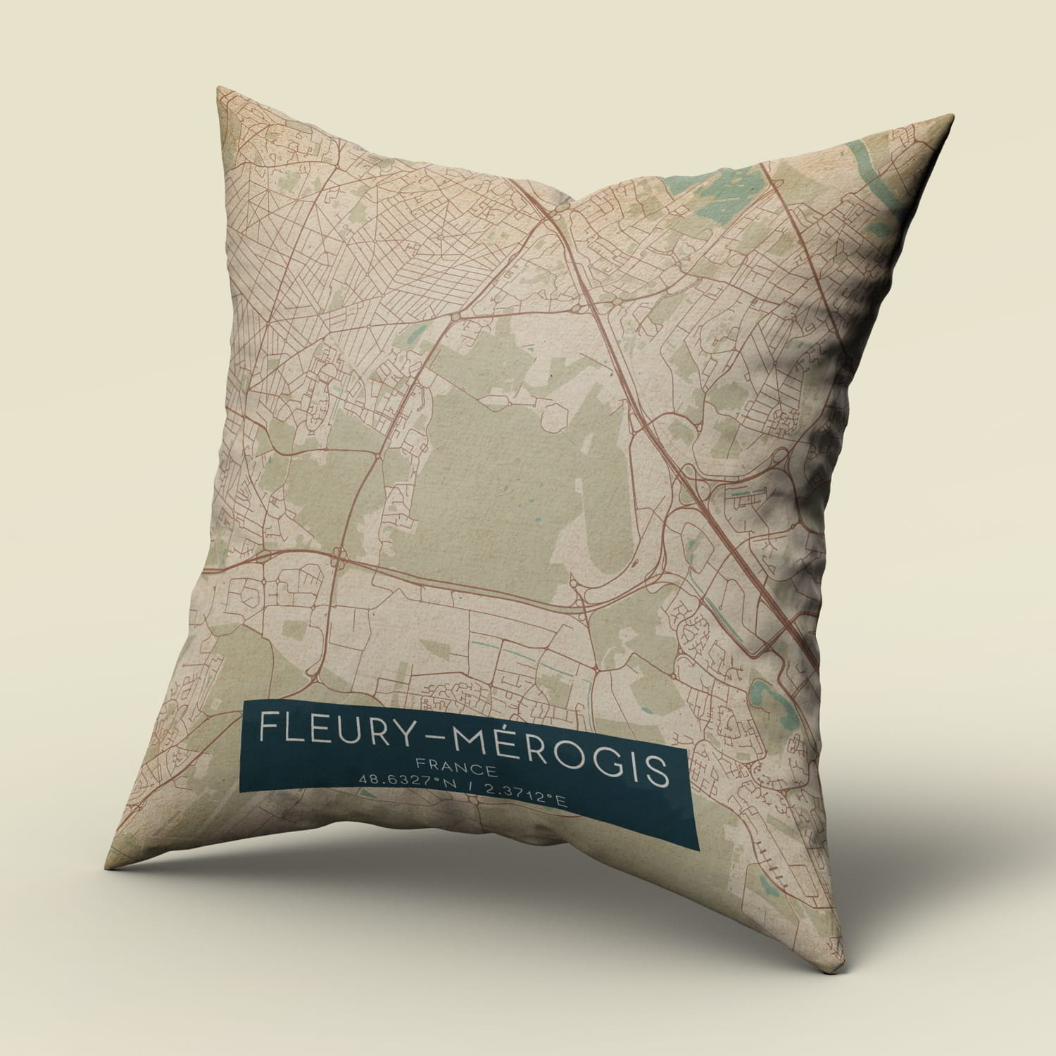 Vintage Fleury-Merogis France Map Pillow, Custom Double Sided Pillow ...