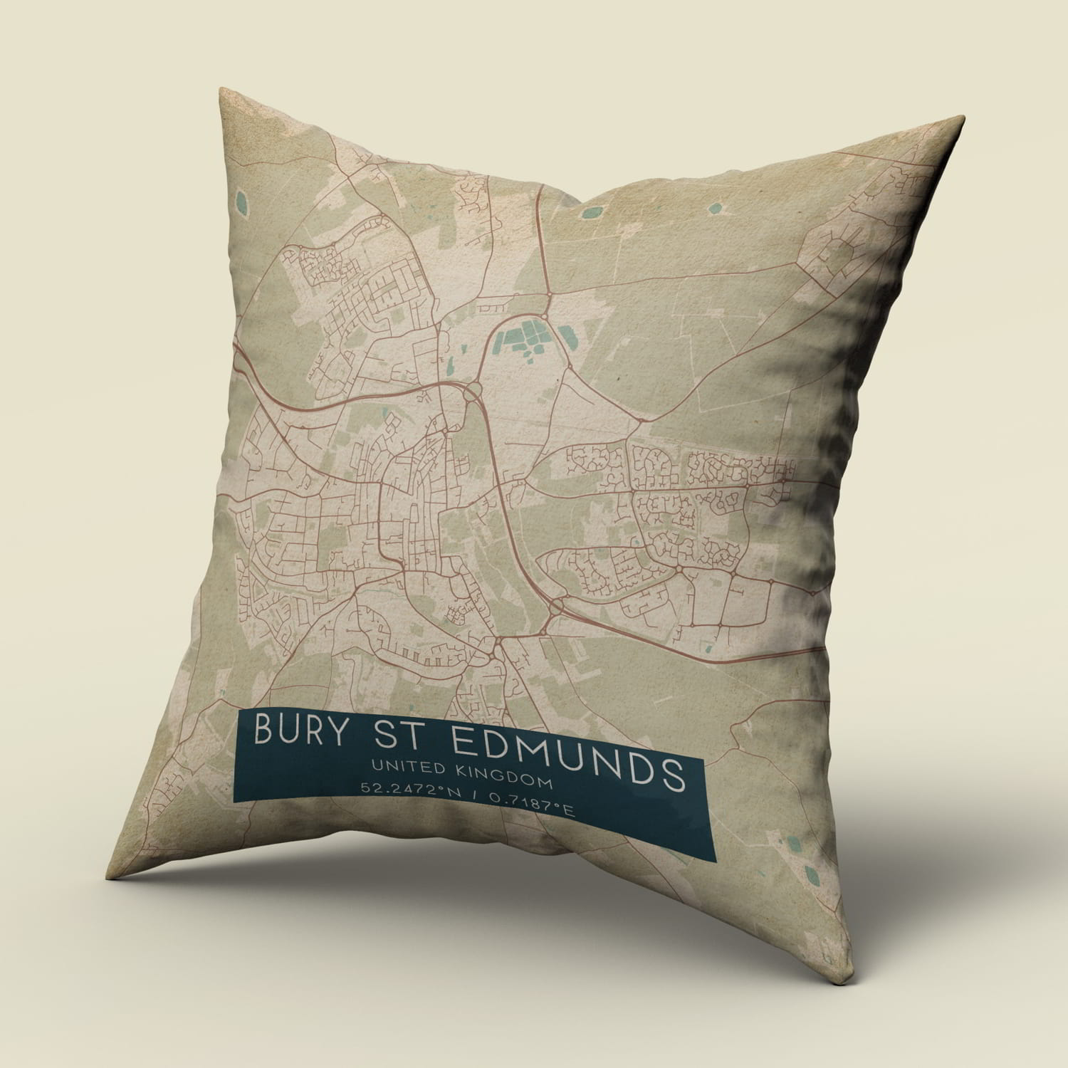 Vintage Bury Saint Edmunds United Kingdom Map Pillow, Custom Double ...