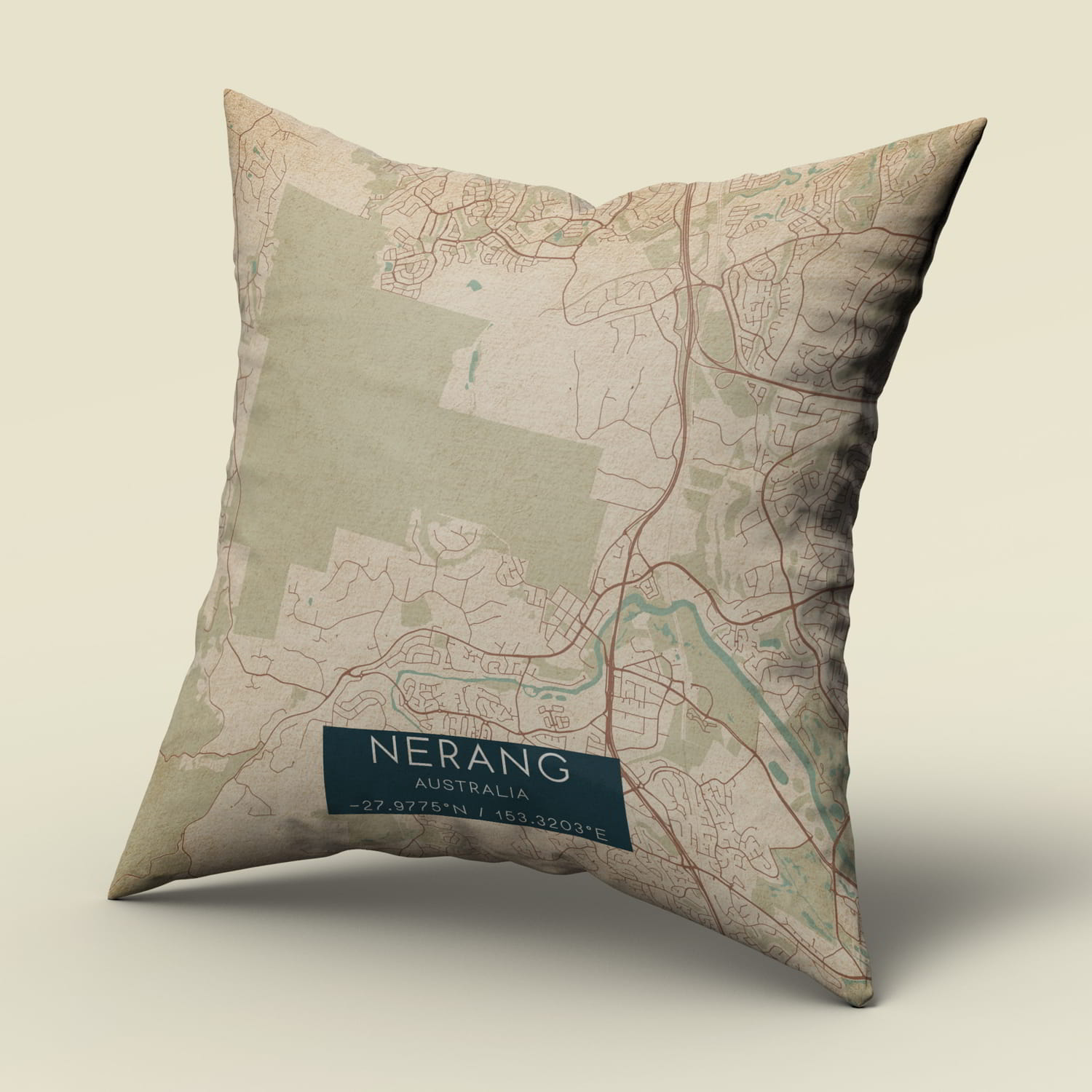 Vintage Nerang Australia Map Pillow, Custom Double Sided Pillow ...