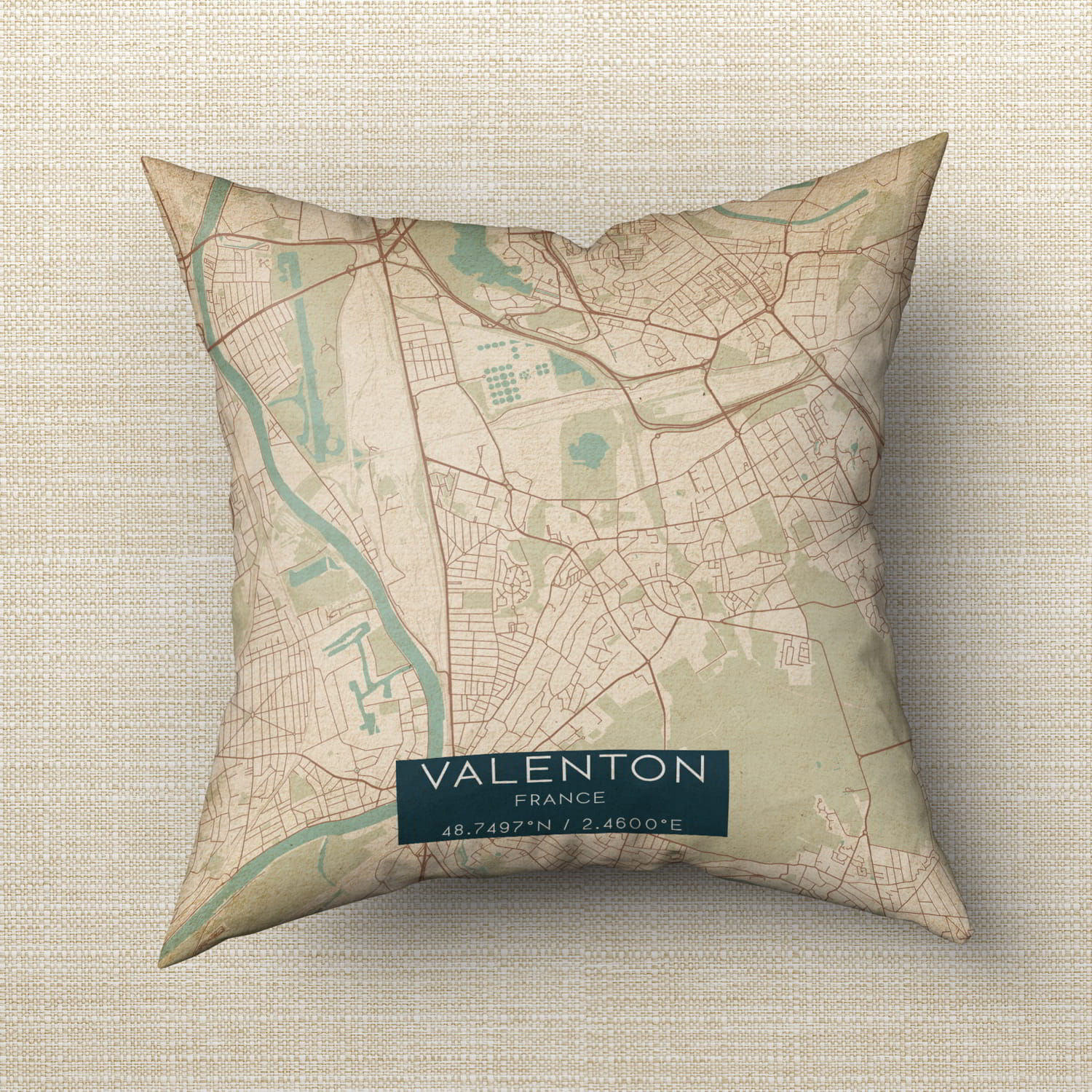 Vintage Valenton France Map Pillow, Custom Double Sided Pillow - Custom ...