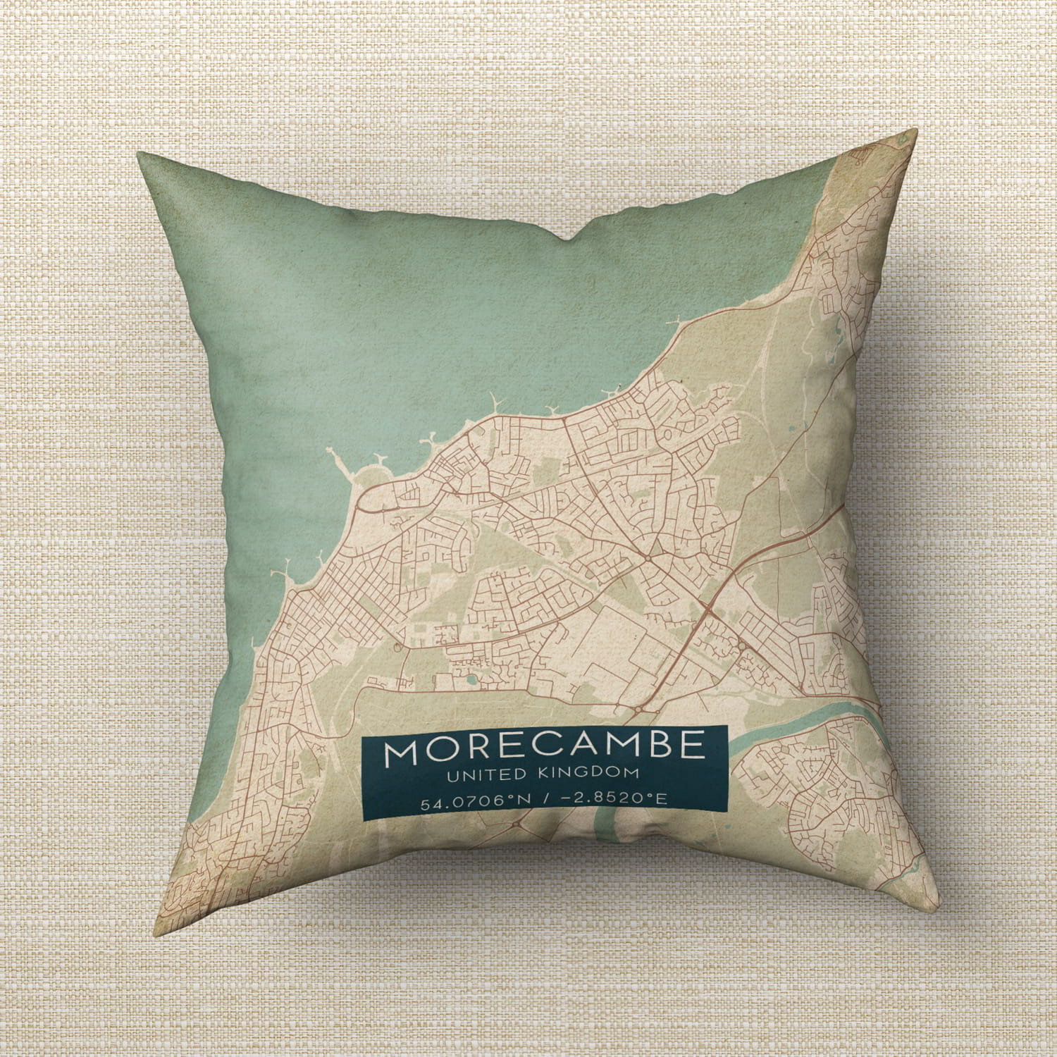 Vintage Morecambe United Kingdom Map Pillow, Custom Double Sided Pillow ...