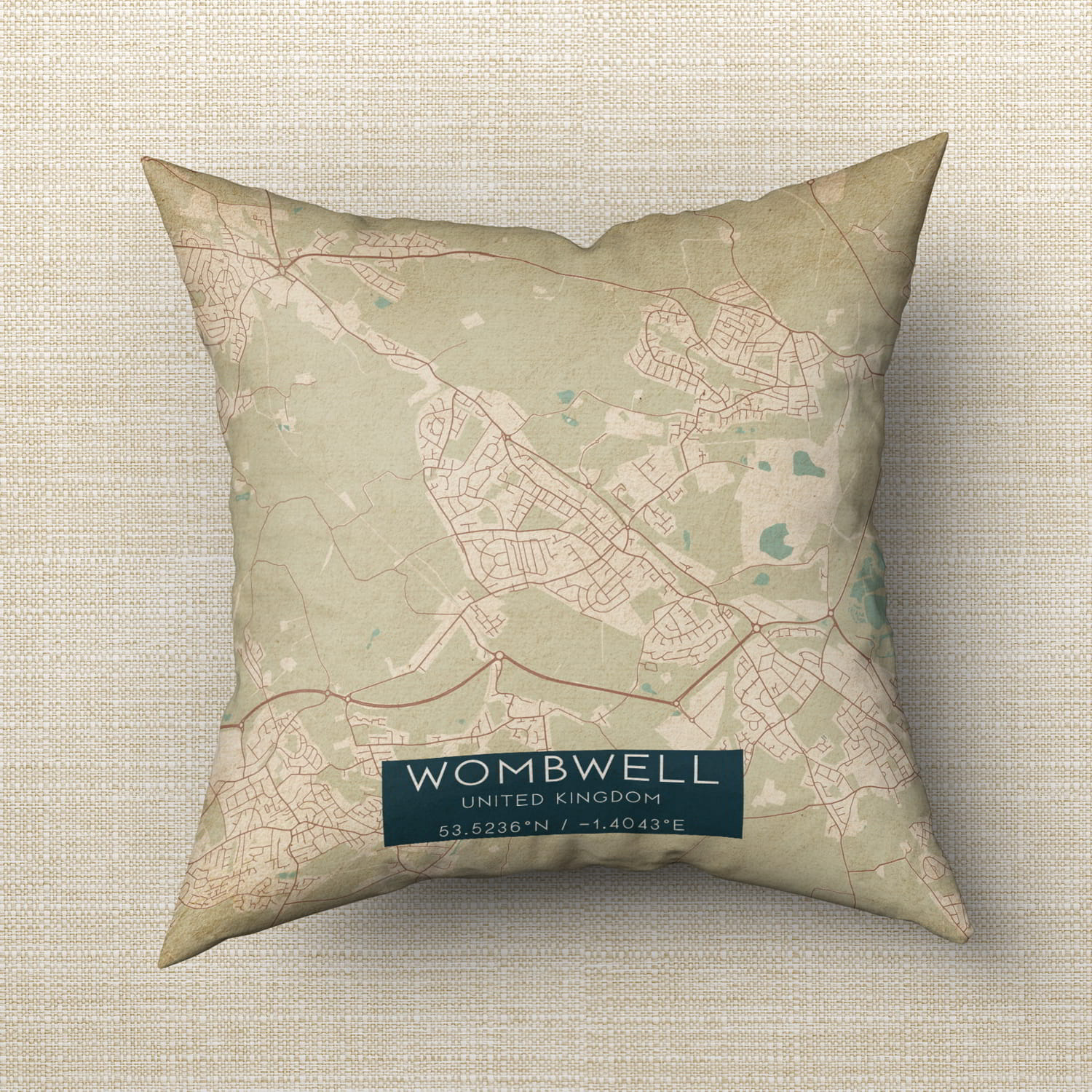 Vintage Wombwell United Kingdom Map Pillow, Custom Double Sided Pillow ...