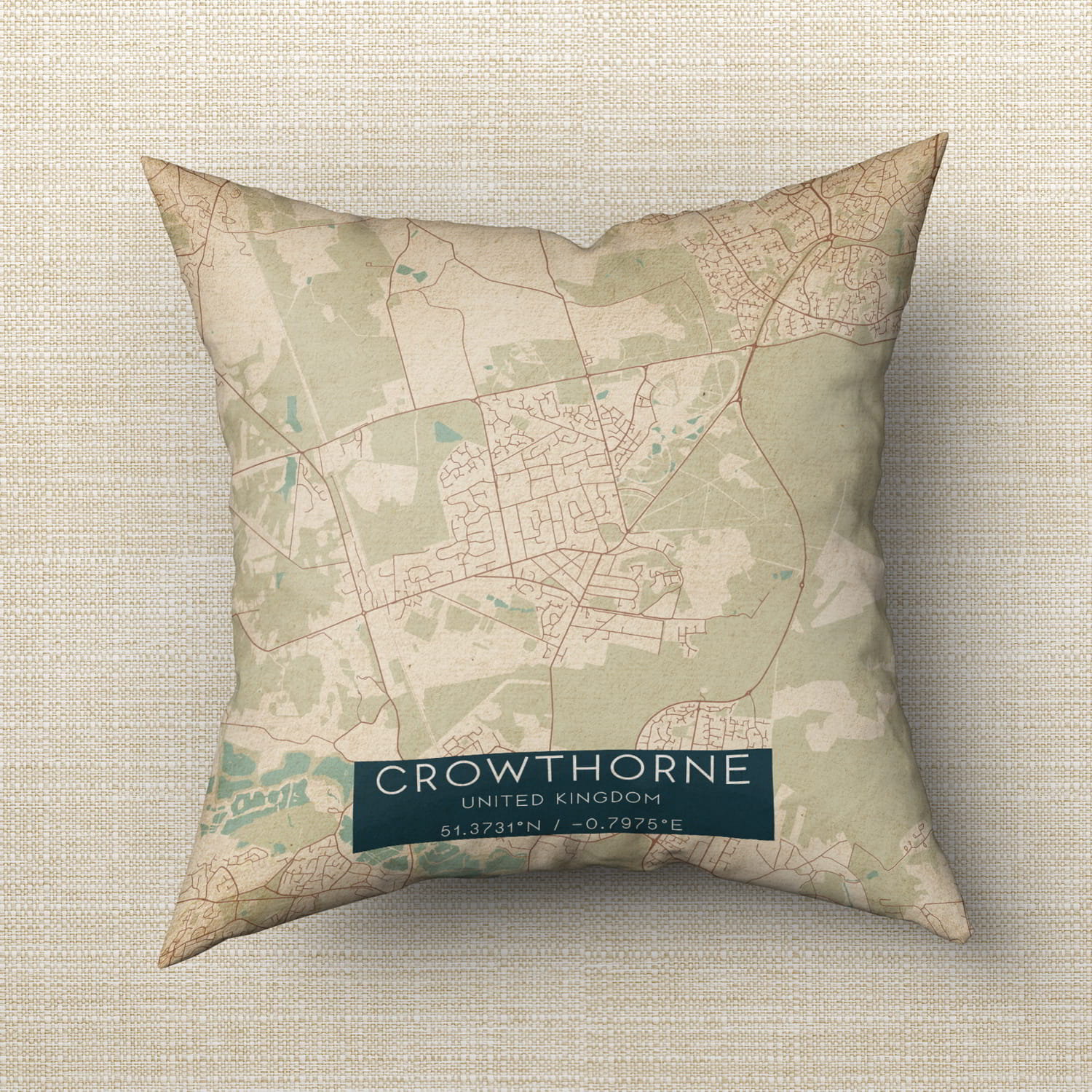 Vintage Crowthorne United Kingdom Map Pillow, Custom Double Sided ...