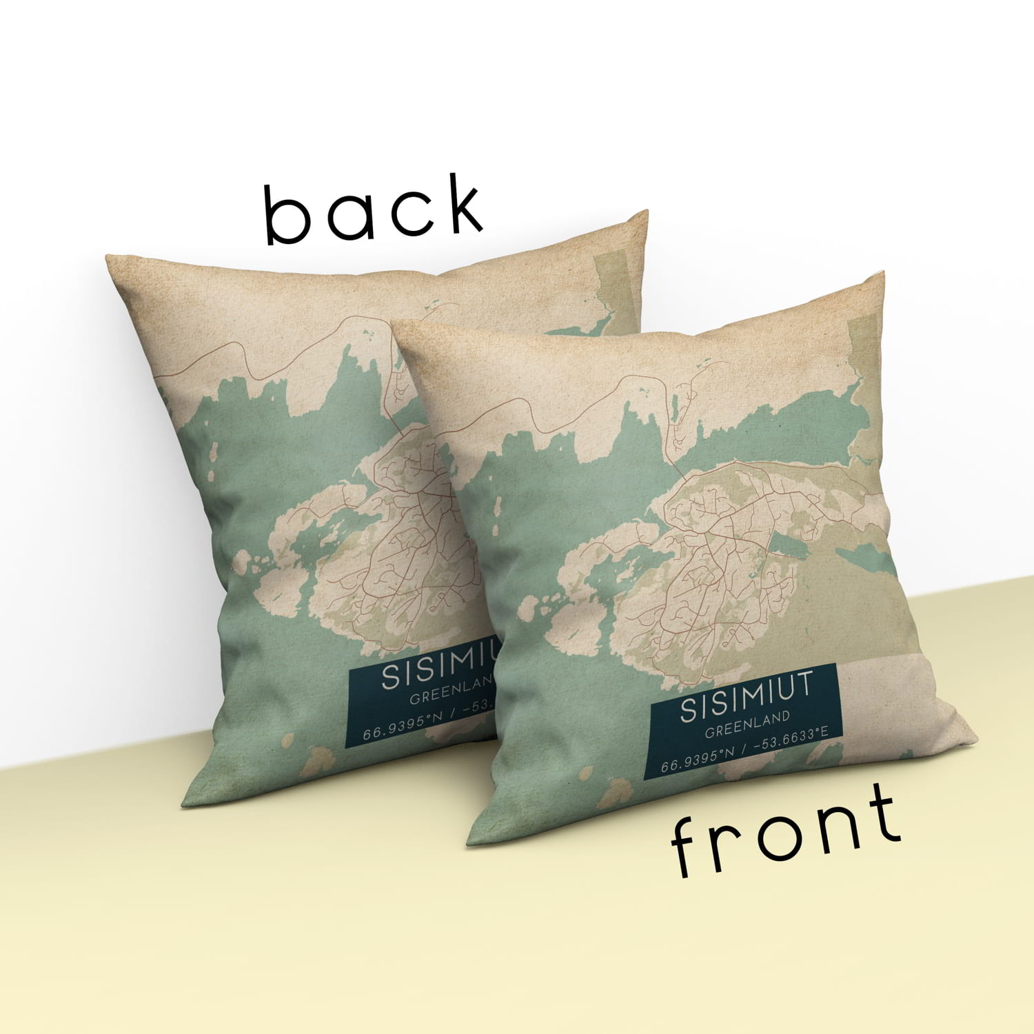 Vintage Sisimiut Greenland Map Pillow, Custom Double Sided Pillow ...