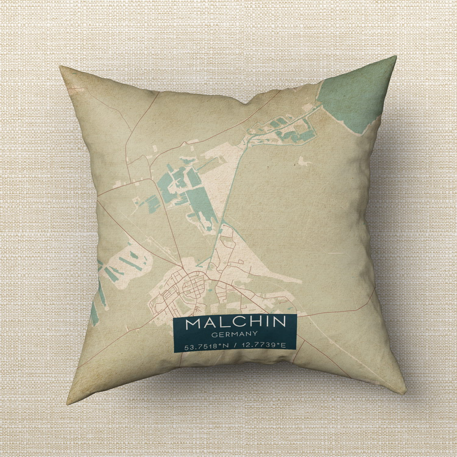 Vintage Malchin Germany Map Pillow, Custom Double Sided Pillow - Custom ...
