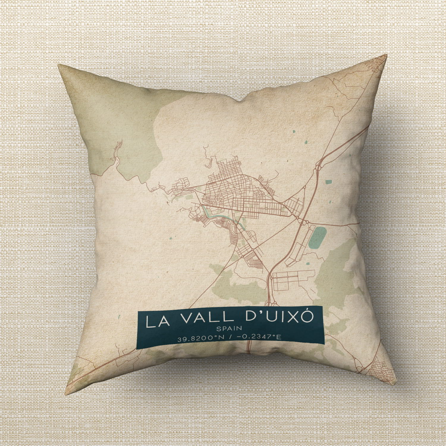 Vintage Vall de Uxo Spain Map Pillow, Custom Double Sided Pillow ...