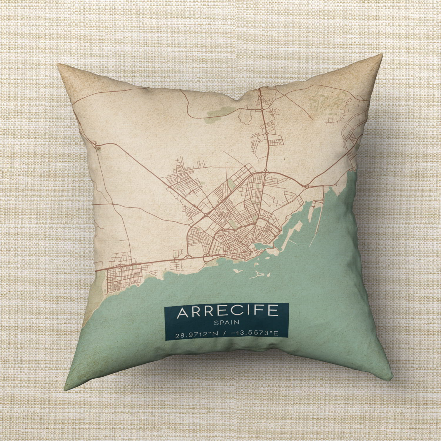Vintage Arrecife Spain Map Pillow, Custom Double Sided Pillow - Custom ...