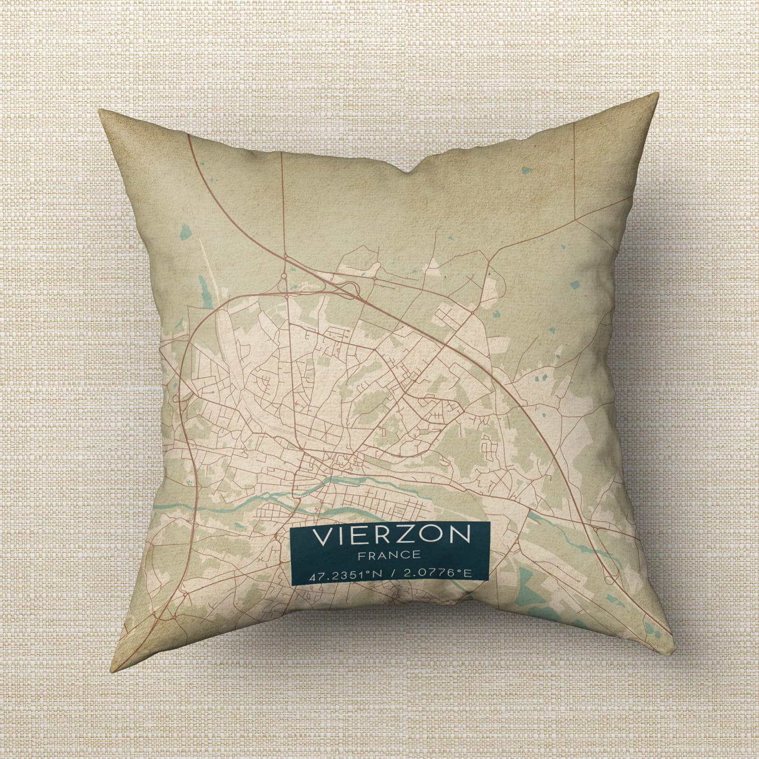 Vintage Vierzon France Map Pillow, Custom Double Sided Pillow - Custom ...