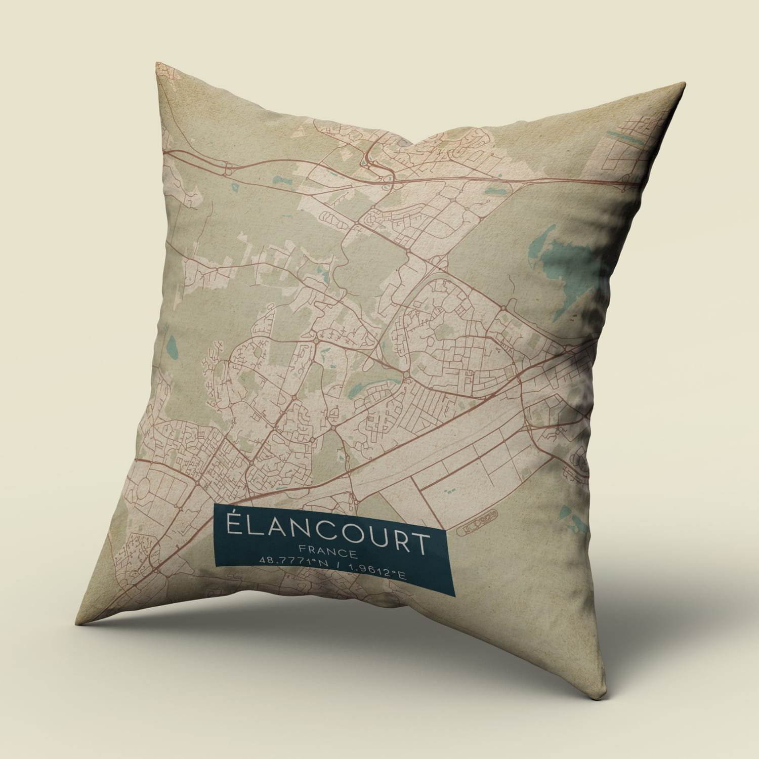Vintage Elancourt France Map Pillow, Custom Double Sided Pillow ...