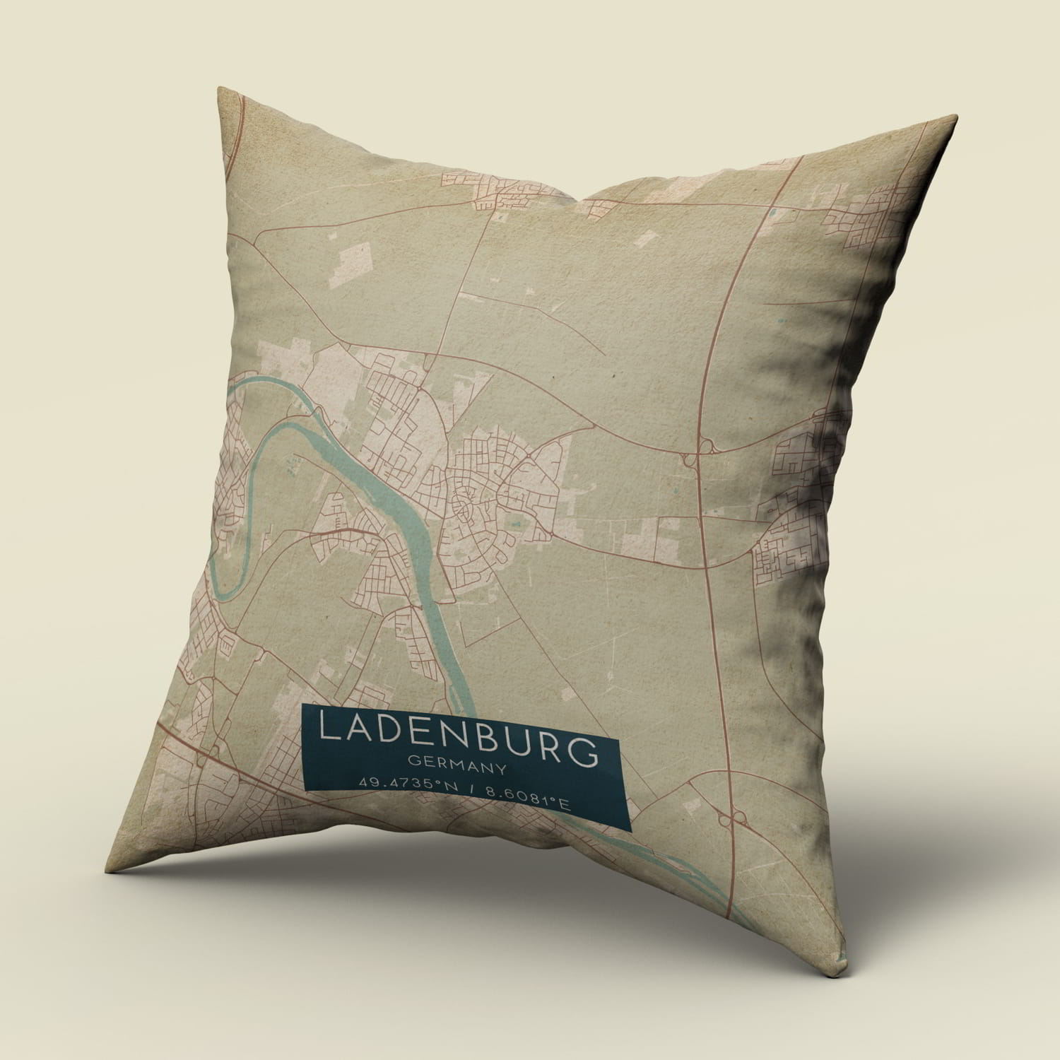 Vintage Ladenburg Germany Map Pillow, Custom Double Sided Pillow ...
