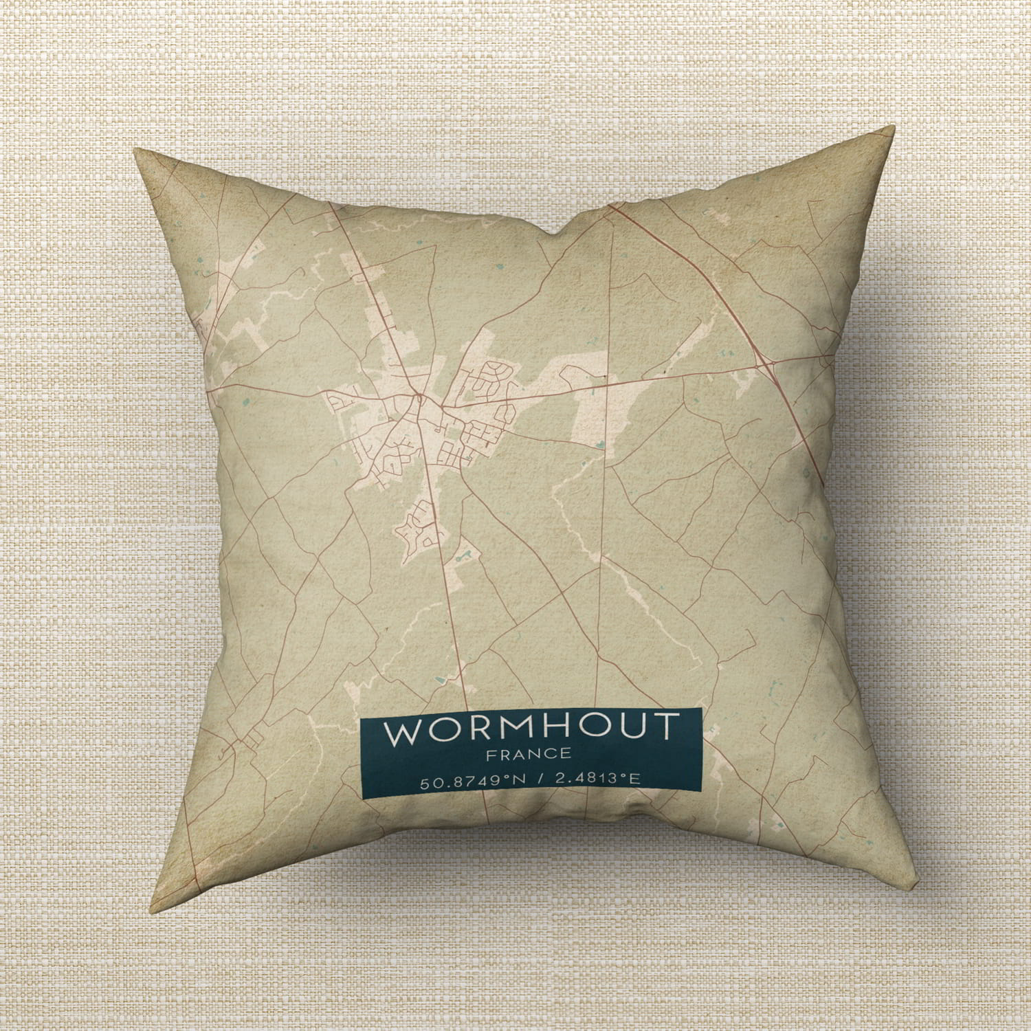 Vintage Wormhout France Map Pillow, Custom Double Sided Pillow - Custom ...