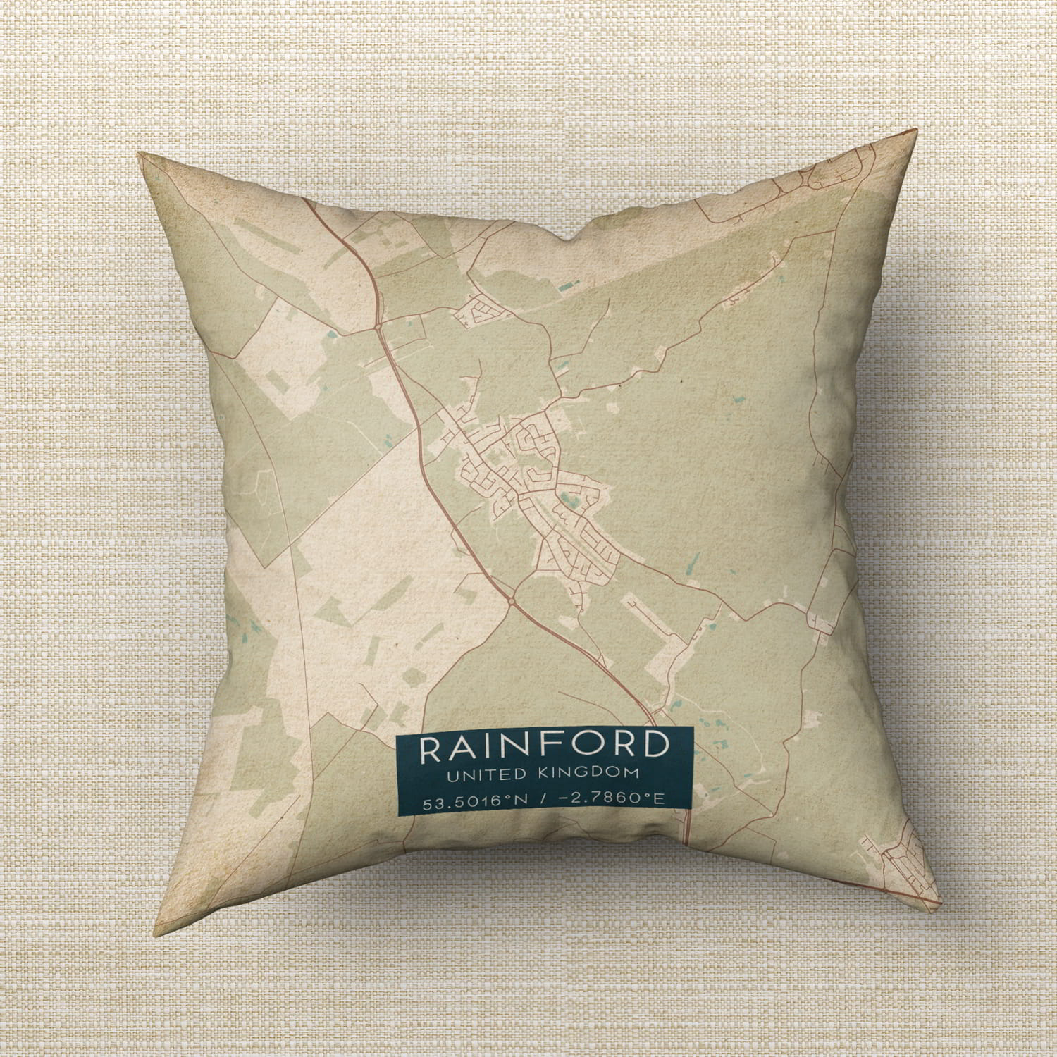 Vintage Rainford United Kingdom Map Pillow, Custom Double Sided Pillow ...