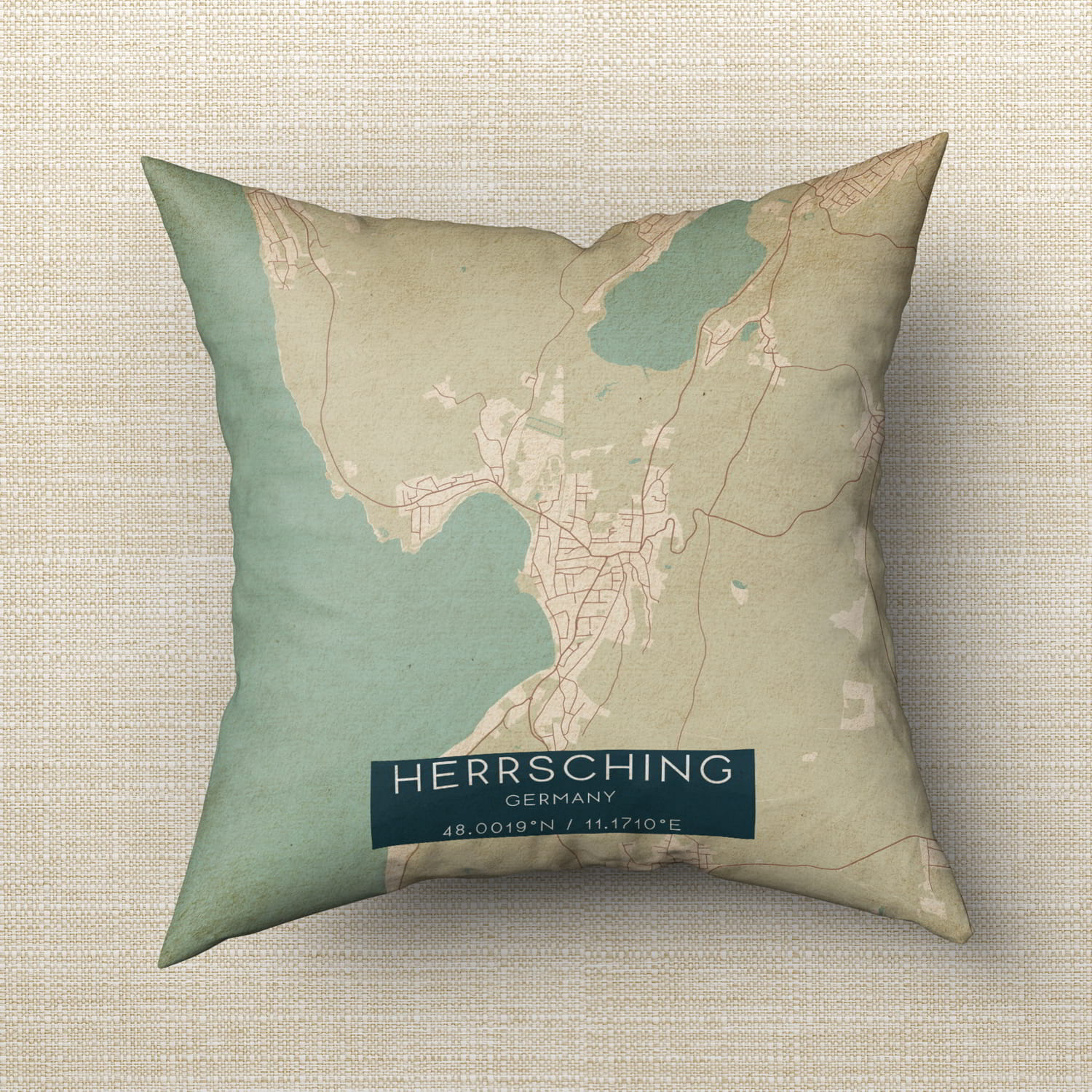 Vintage Herrsching am Ammersee Germany Map Pillow, Custom Double Sided ...