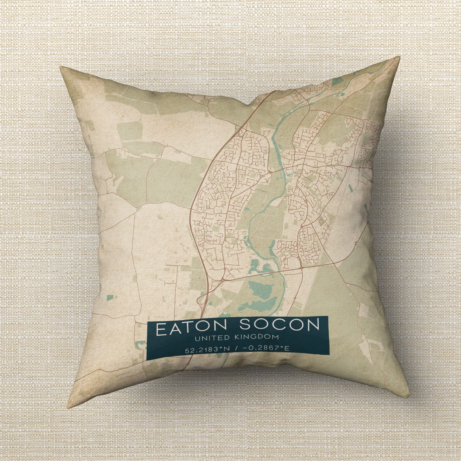 Vintage Eaton Socon United Kingdom Map Pillow, Custom Double Sided ...