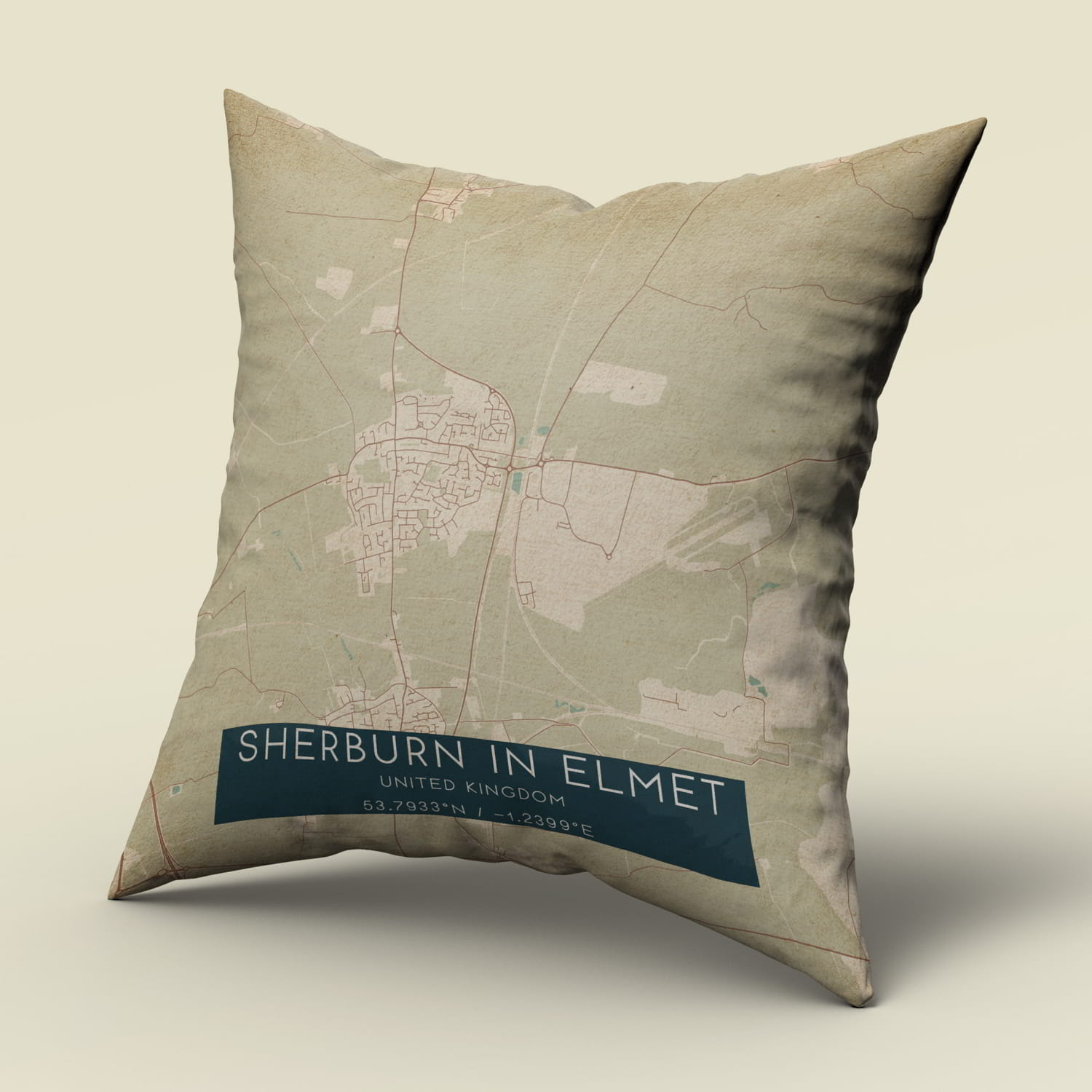 Vintage Sherburn in Elmet United Kingdom Map Pillow, Custom Double ...