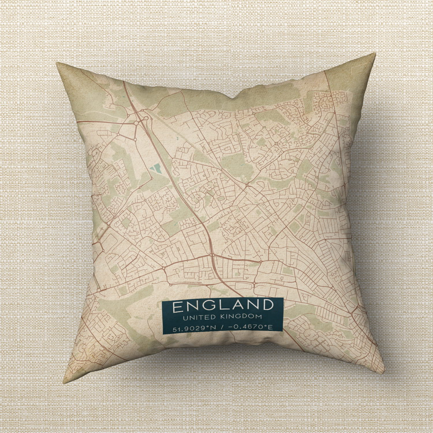Vintage Leagrave United Kingdom Map Pillow, Custom Double Sided Pillow ...