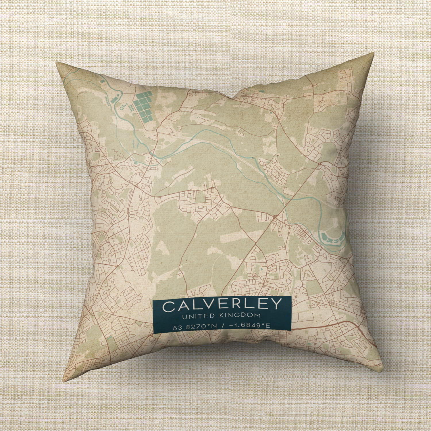 Vintage Calverley United Kingdom Map Pillow, Custom Double Sided Pillow ...