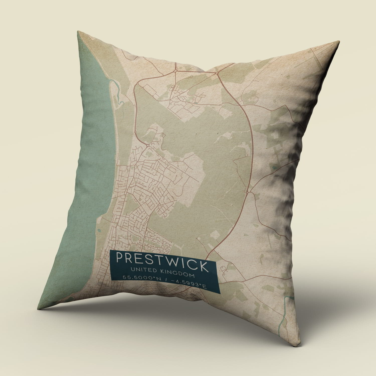 Vintage Prestwick United Kingdom Map Pillow, Custom Double Sided Pillow ...