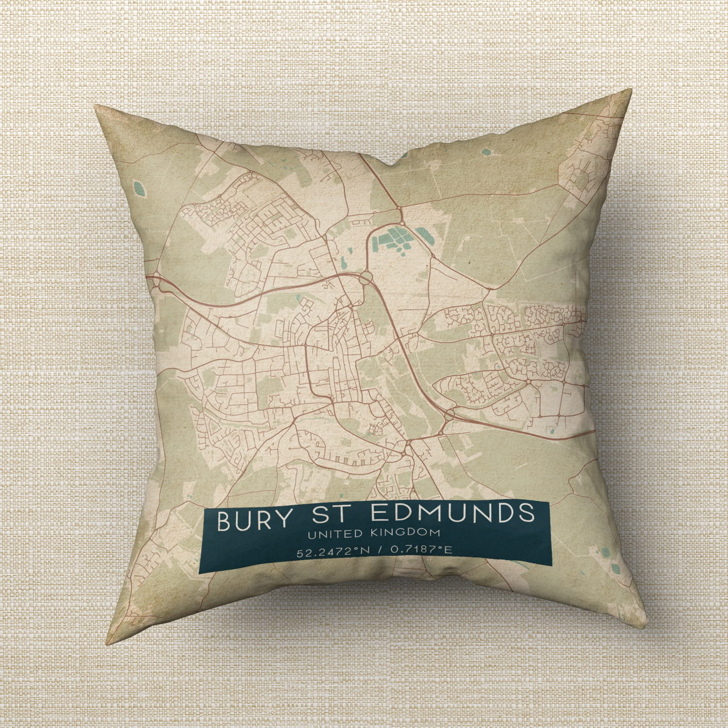 Vintage Bury Saint Edmunds United Kingdom Map Pillow, Custom Double ...