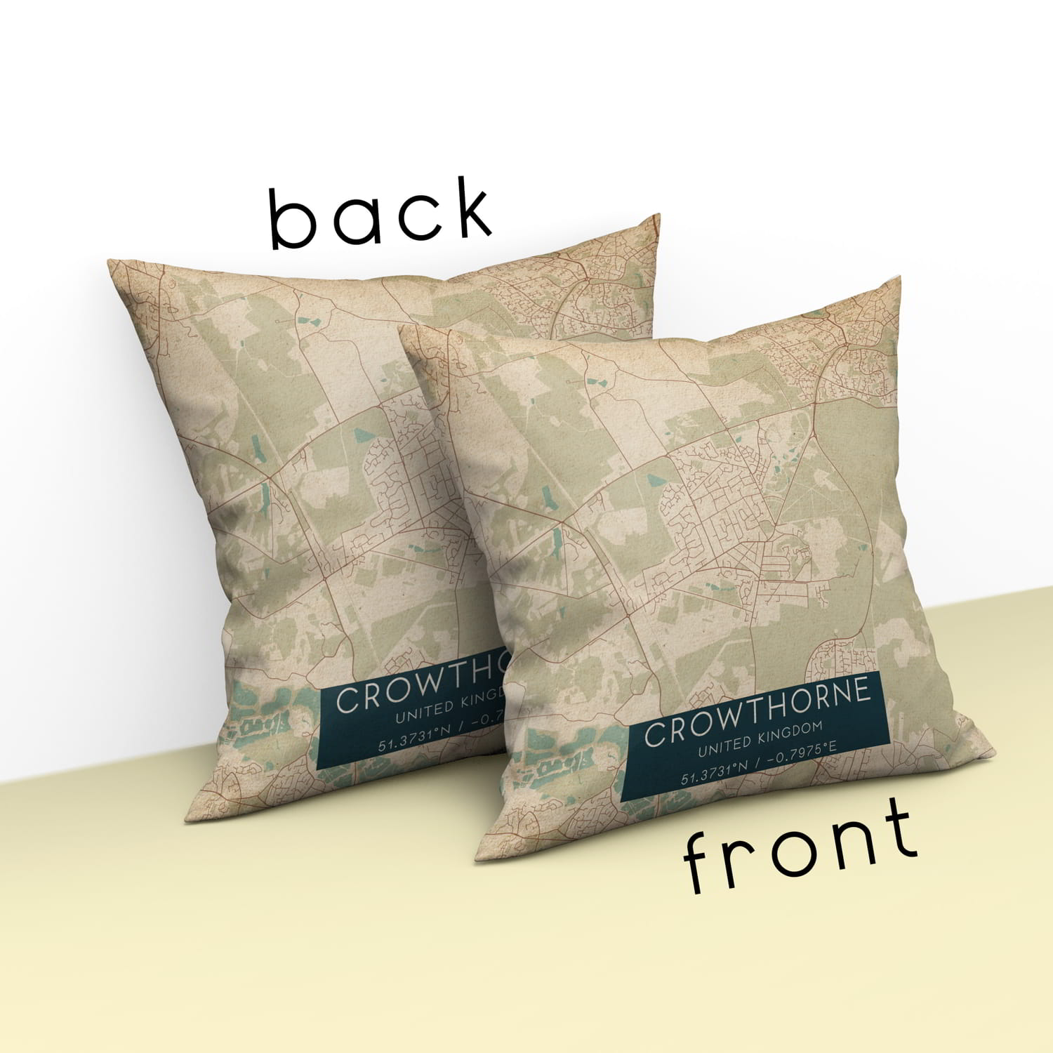 Vintage Crowthorne United Kingdom Map Pillow, Custom Double Sided ...