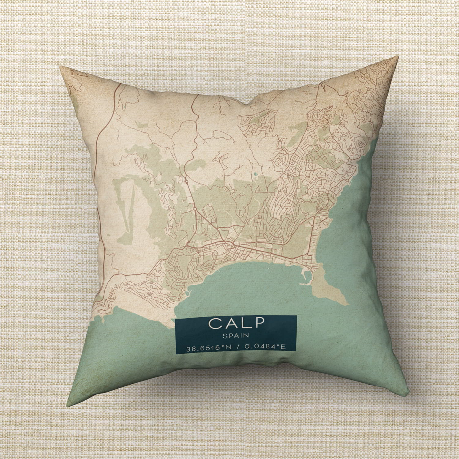 Vintage Calpe Spain Map Pillow, Custom Double Sided Pillow - Custom ...