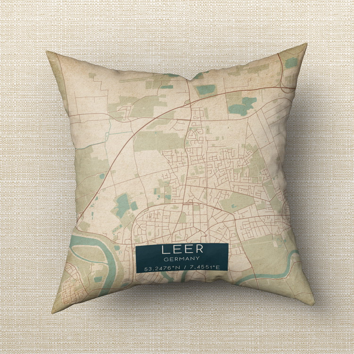 Vintage Leer Germany Map Pillow, Custom Double Sided Pillow - Custom ...