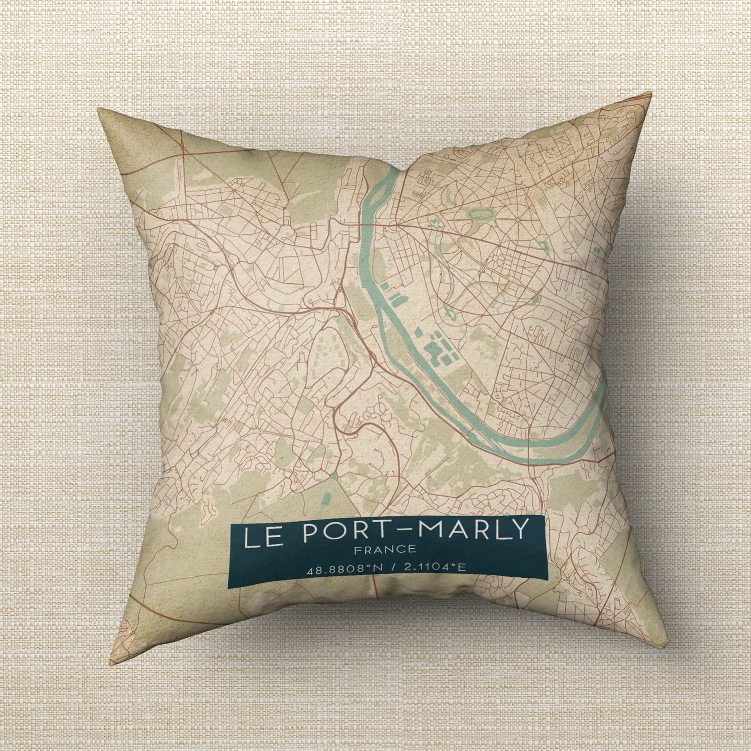 Vintage Le Port-Marly France Map Pillow, Custom Double Sided Pillow ...