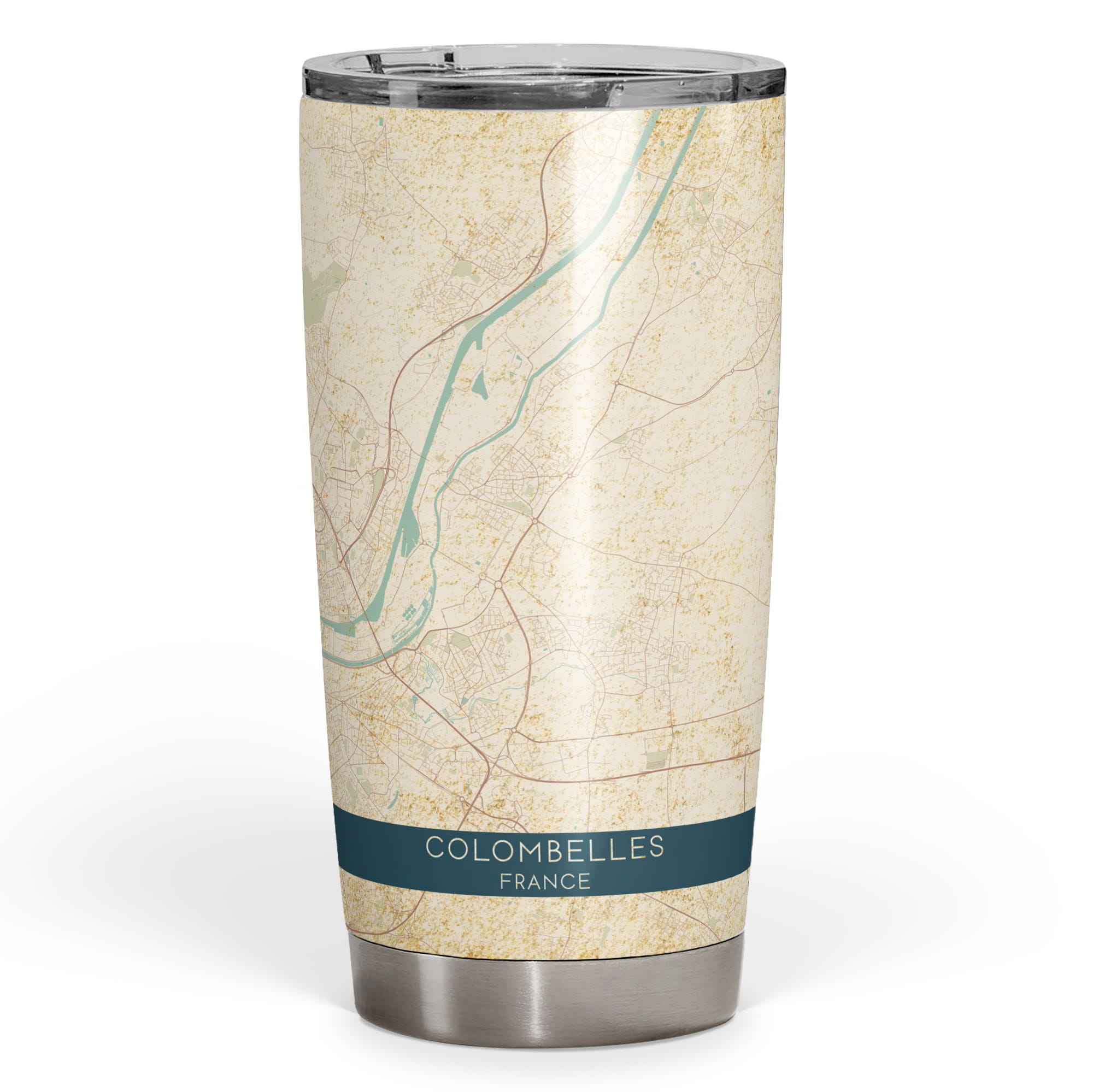 Vintage Colombelles France Map Tumbler - 20oz Stainless Steel Travel ...
