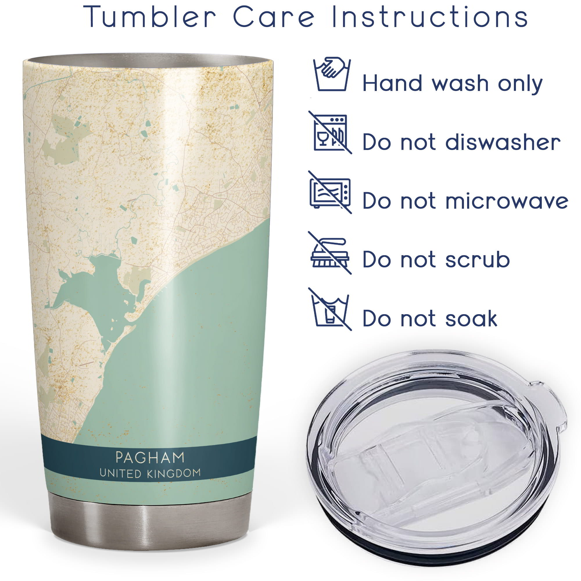 Vintage Pagham United Kingdom Map Tumbler - 20oz Stainless Steel Travel ...