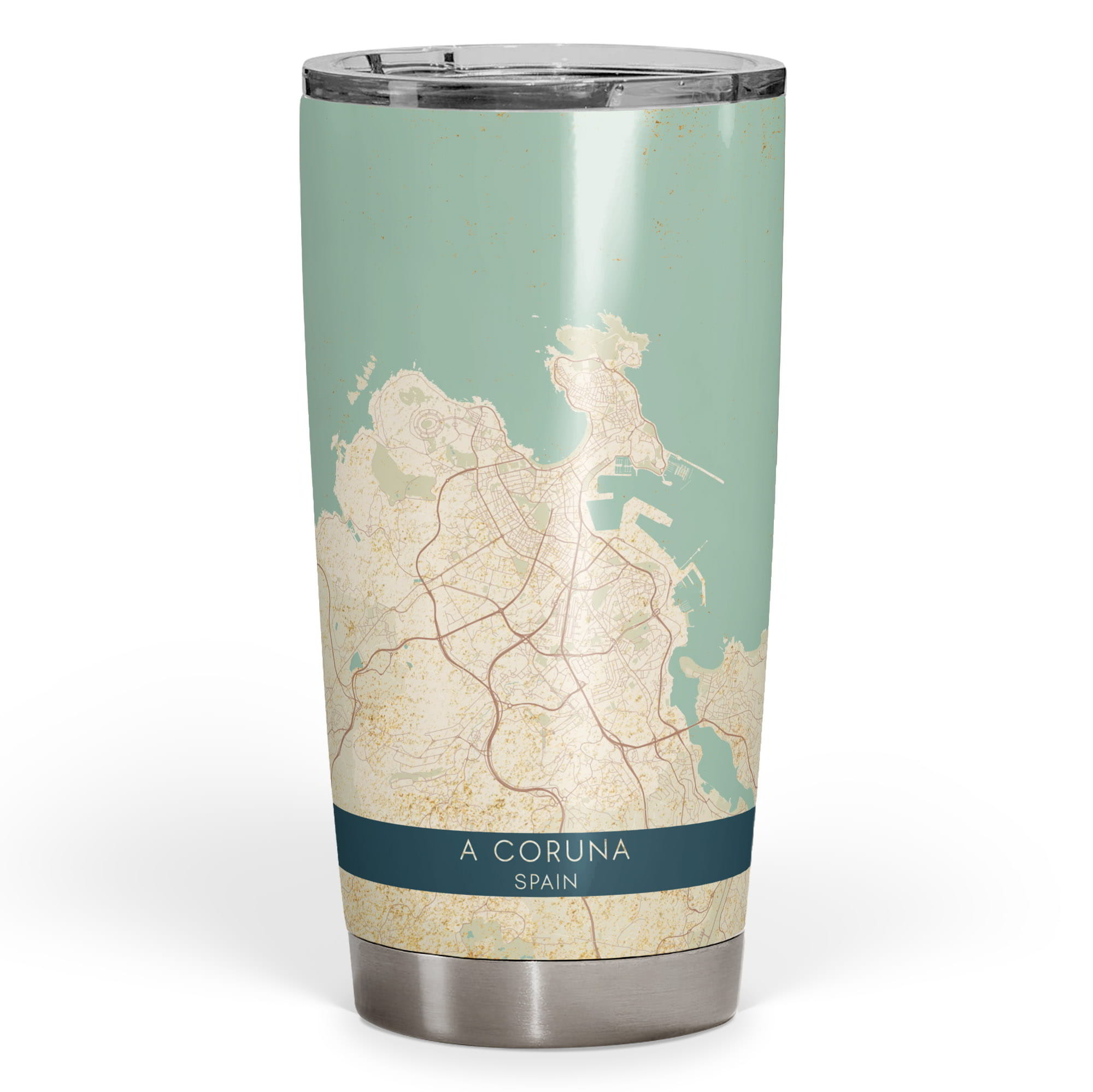 Vintage A Coruna Spain Map Tumbler - 20oz Stainless Steel Travel ...