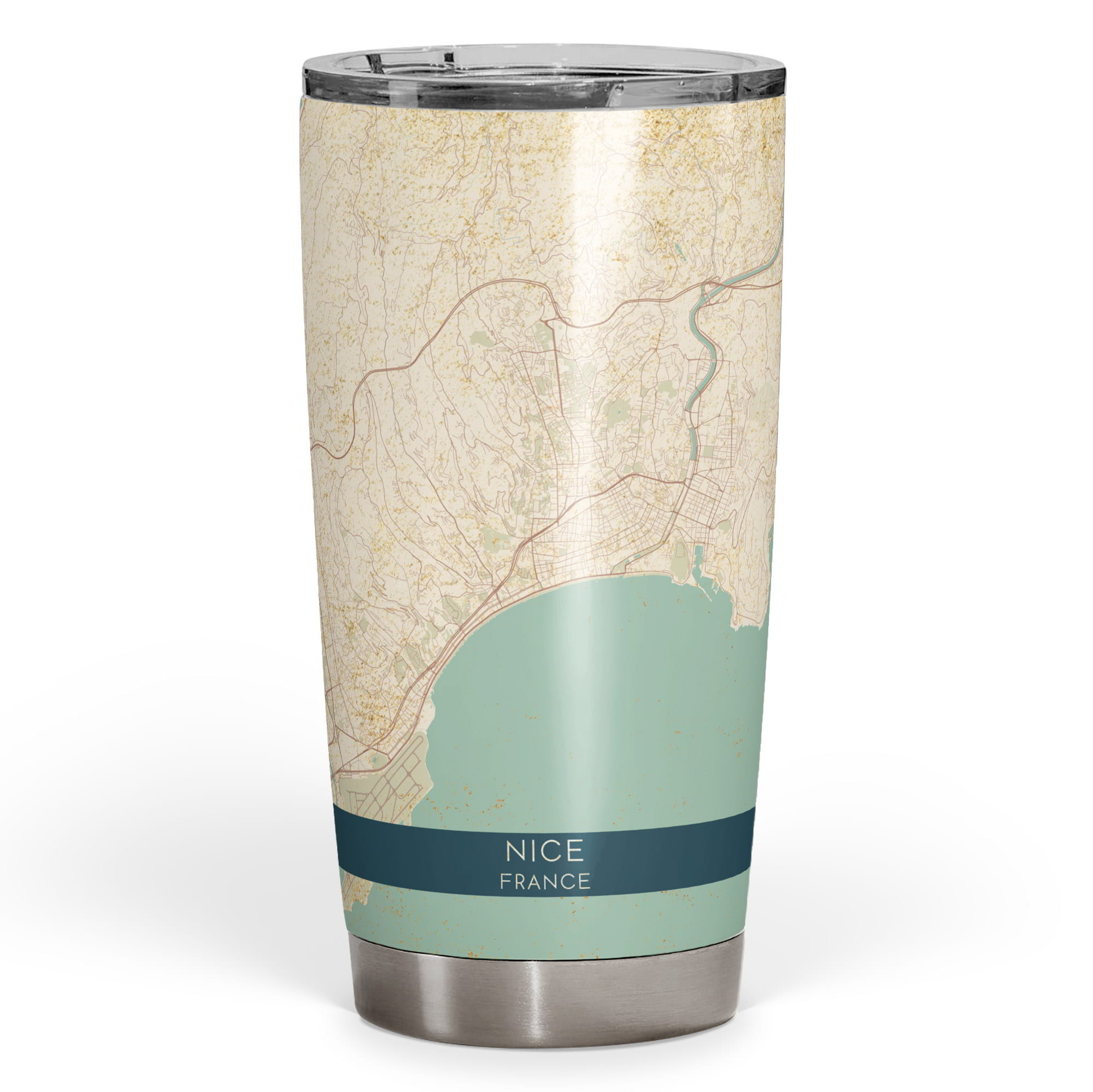 Vintage Nice France Map Tumbler - 20oz Stainless Steel Travel Tumbler ...