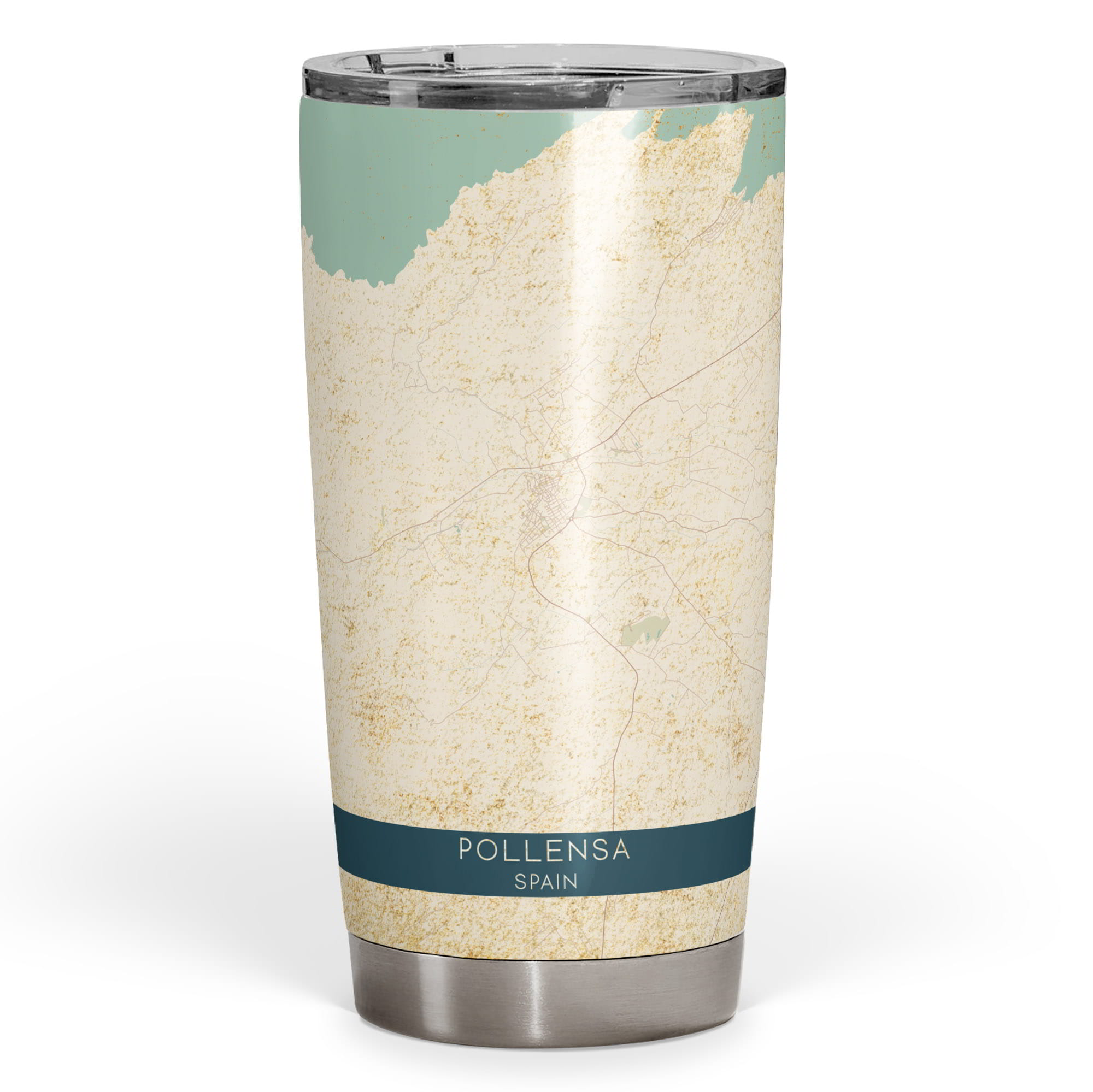 Vintage Pollensa Spain Map Tumbler - 20oz Stainless Steel Travel ...