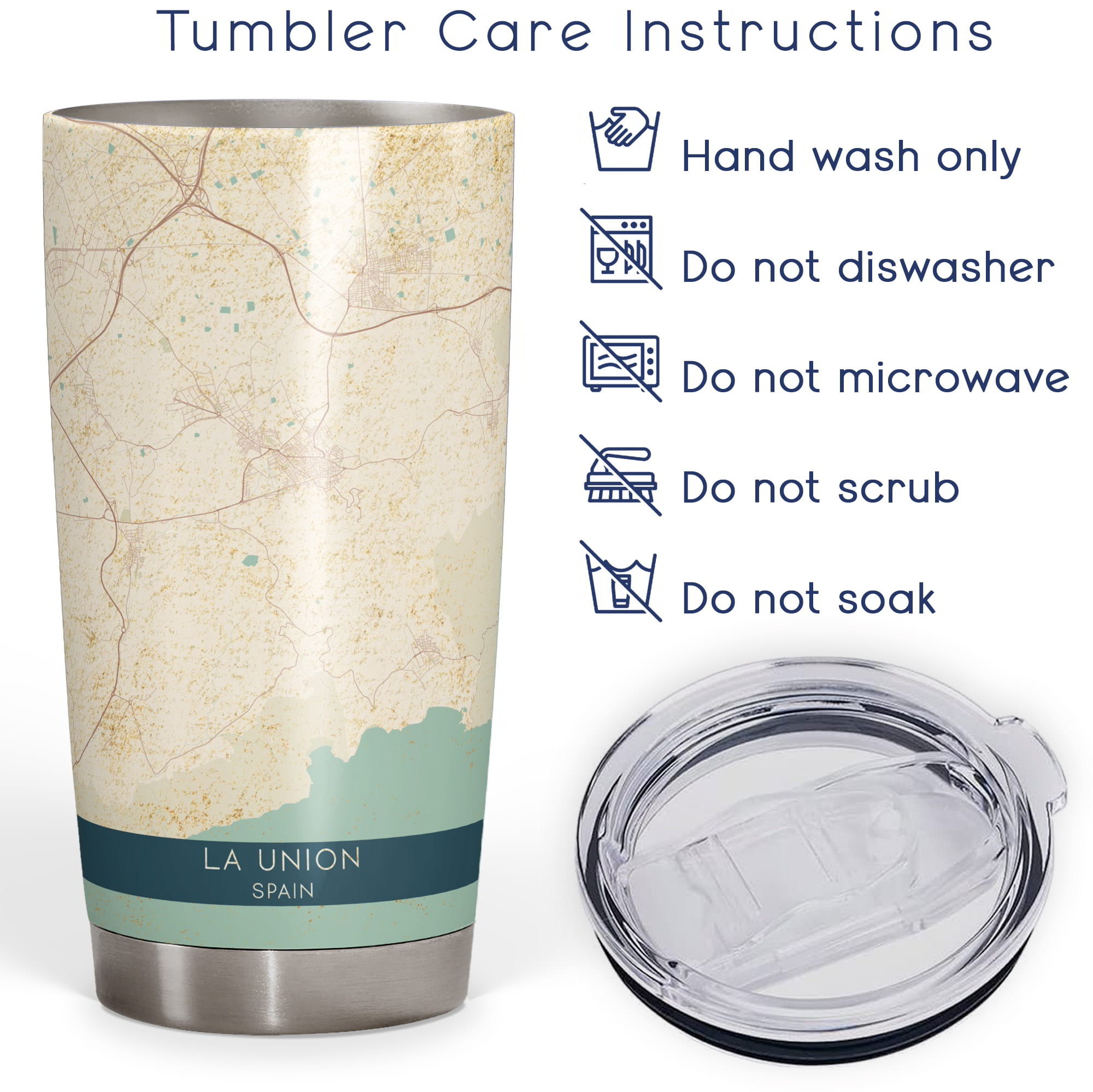 Vintage La Union Spain Map Tumbler - 20oz Stainless Steel Travel ...