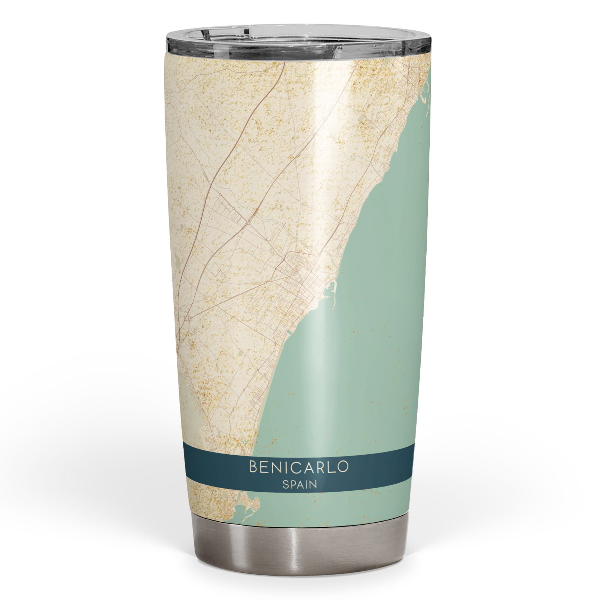 Vintage Benicarlo Spain Map Tumbler - 20oz Stainless Steel Travel ...