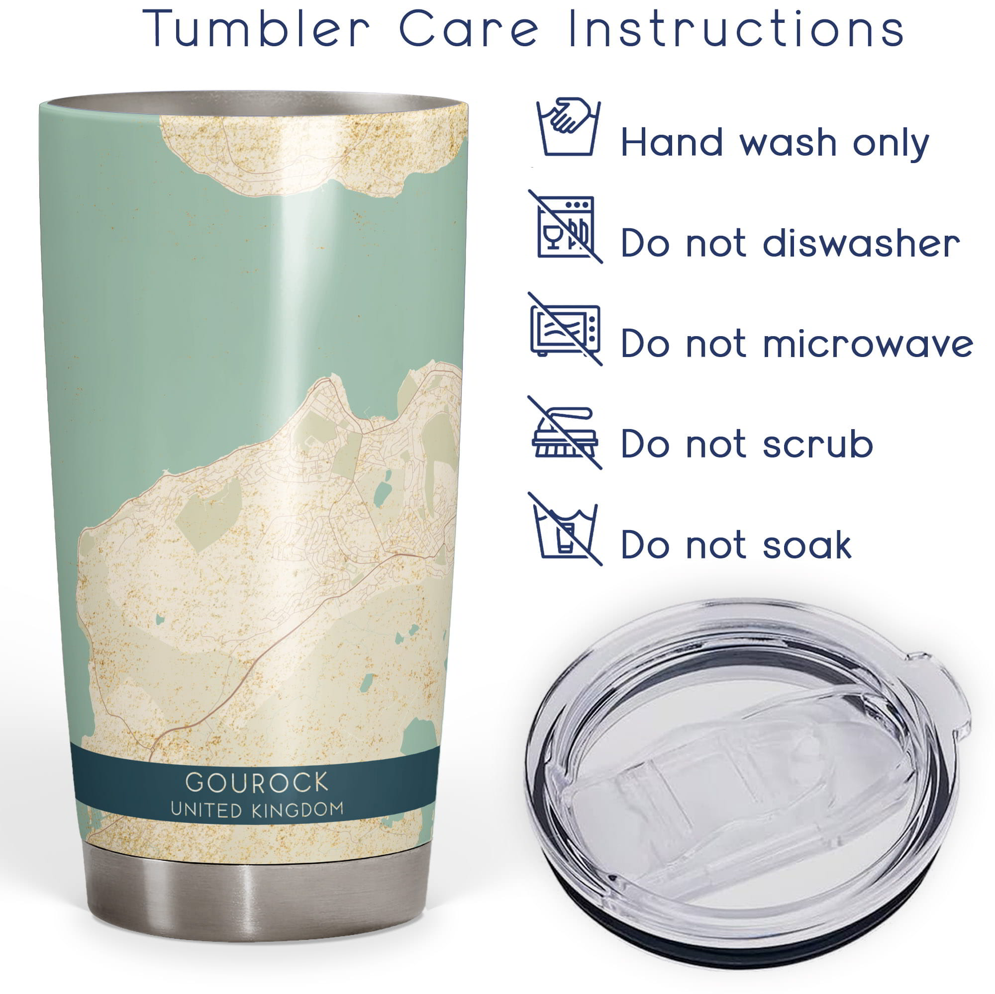 Vintage Gourock United Kingdom Map Tumbler - 20oz Stainless Steel ...