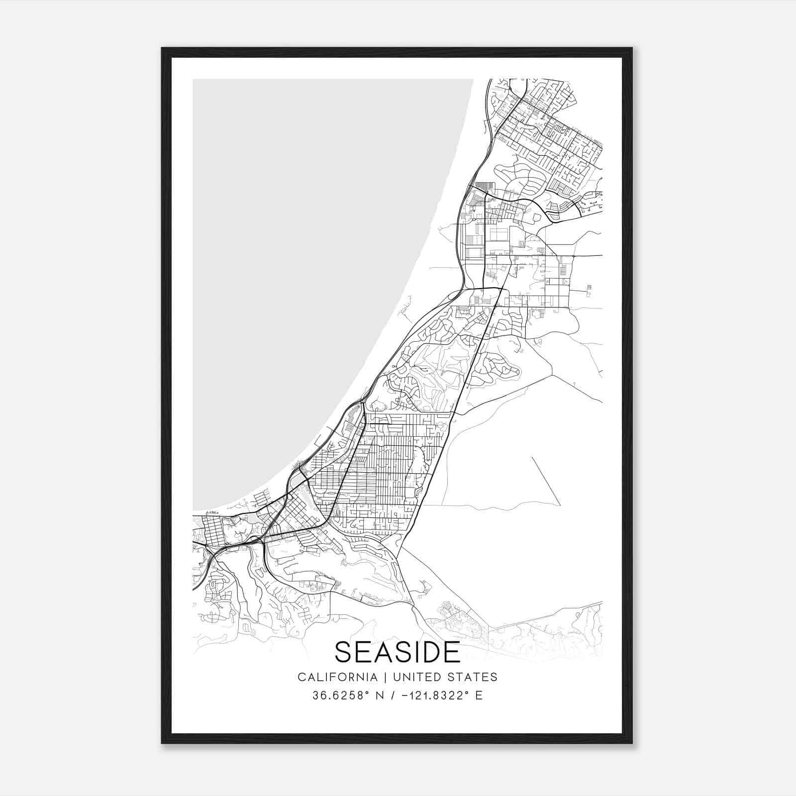 Seaside California Map Poster, Modern Home Decor Wall Art Print ...