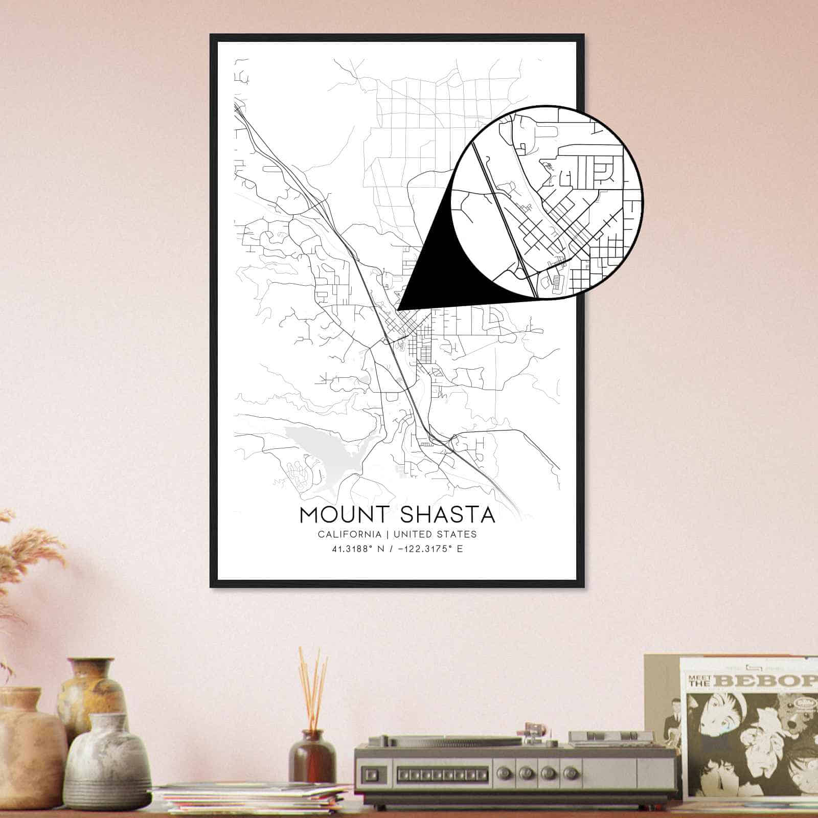 Mount Shasta California Map Poster, Modern Home Decor Wall Art Print ...