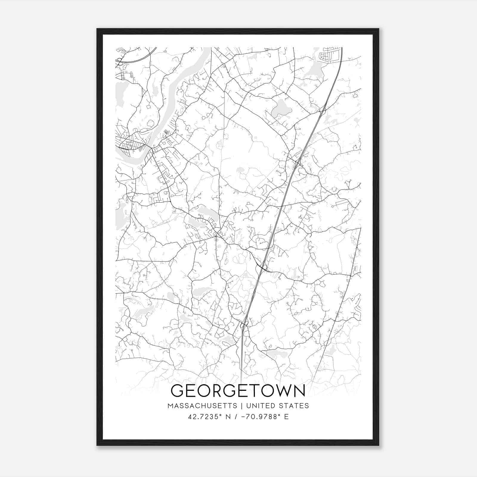 Georgetown Massachusetts Map Poster, Modern Home Decor Wall Art Print ...