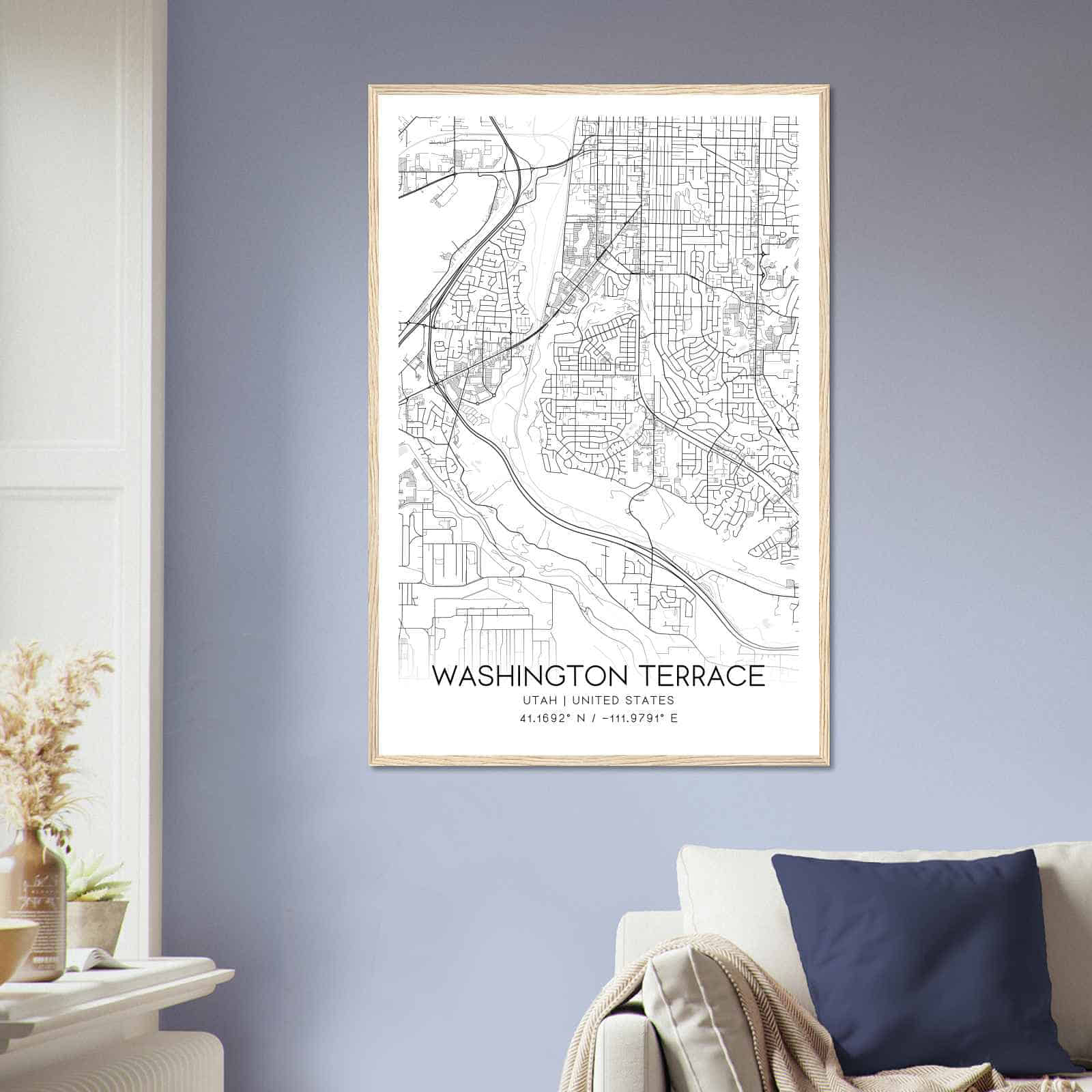 Washington Terrace Utah Map Poster, Modern Home Decor Wall Art Print - Custom Maps & Posters