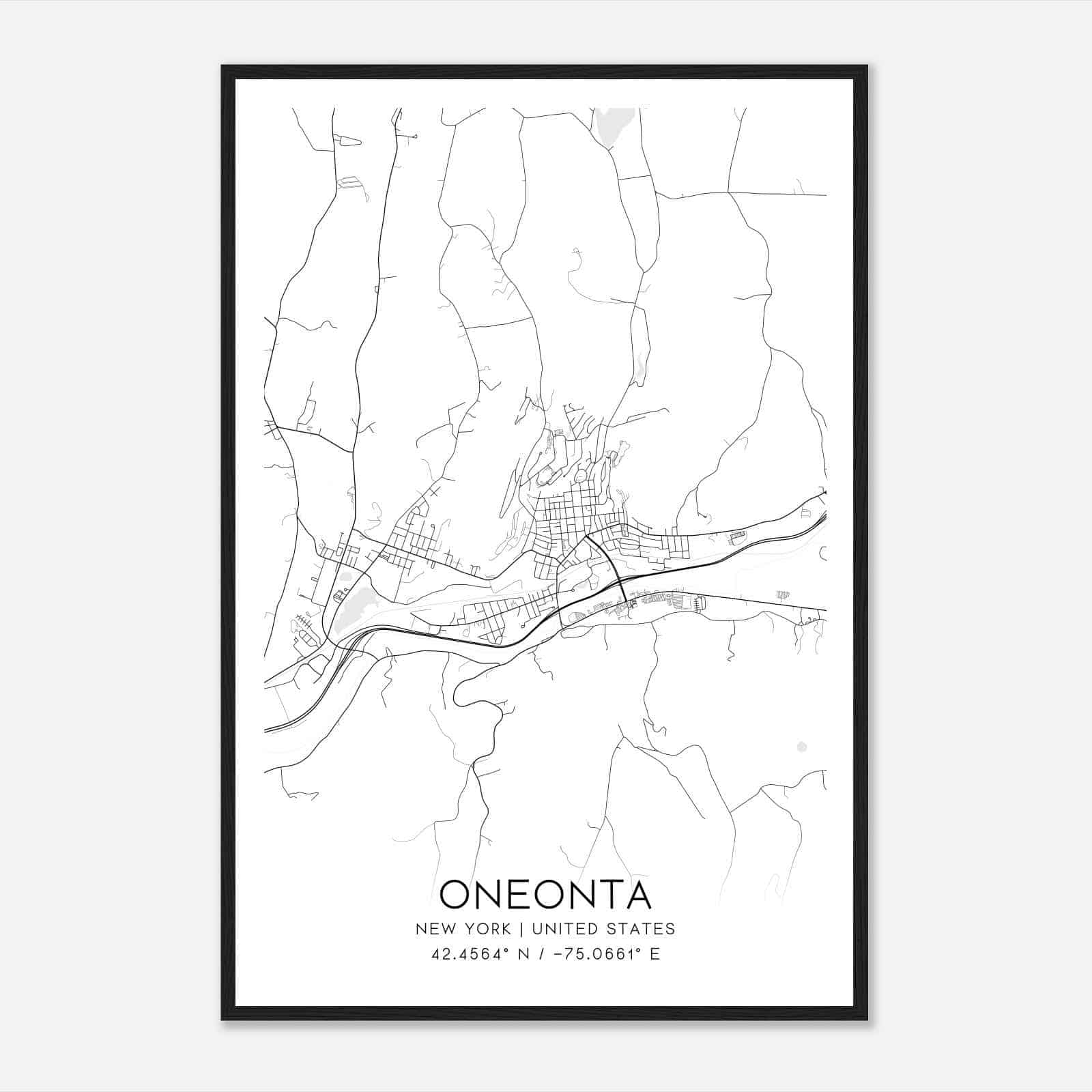 Oneonta New York Map Poster, Modern Home Decor Wall Art Print - Custom ...