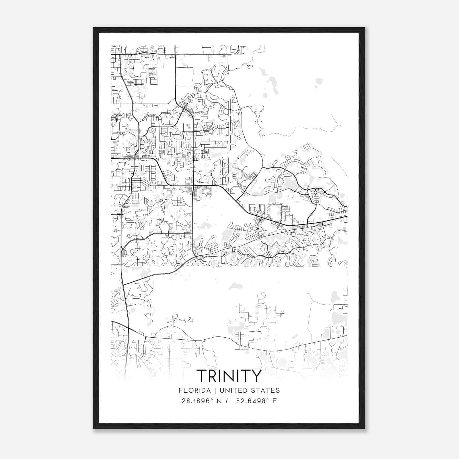 Trinity Florida Map Poster, Modern Home Decor Wall Art Print - Custom ...
