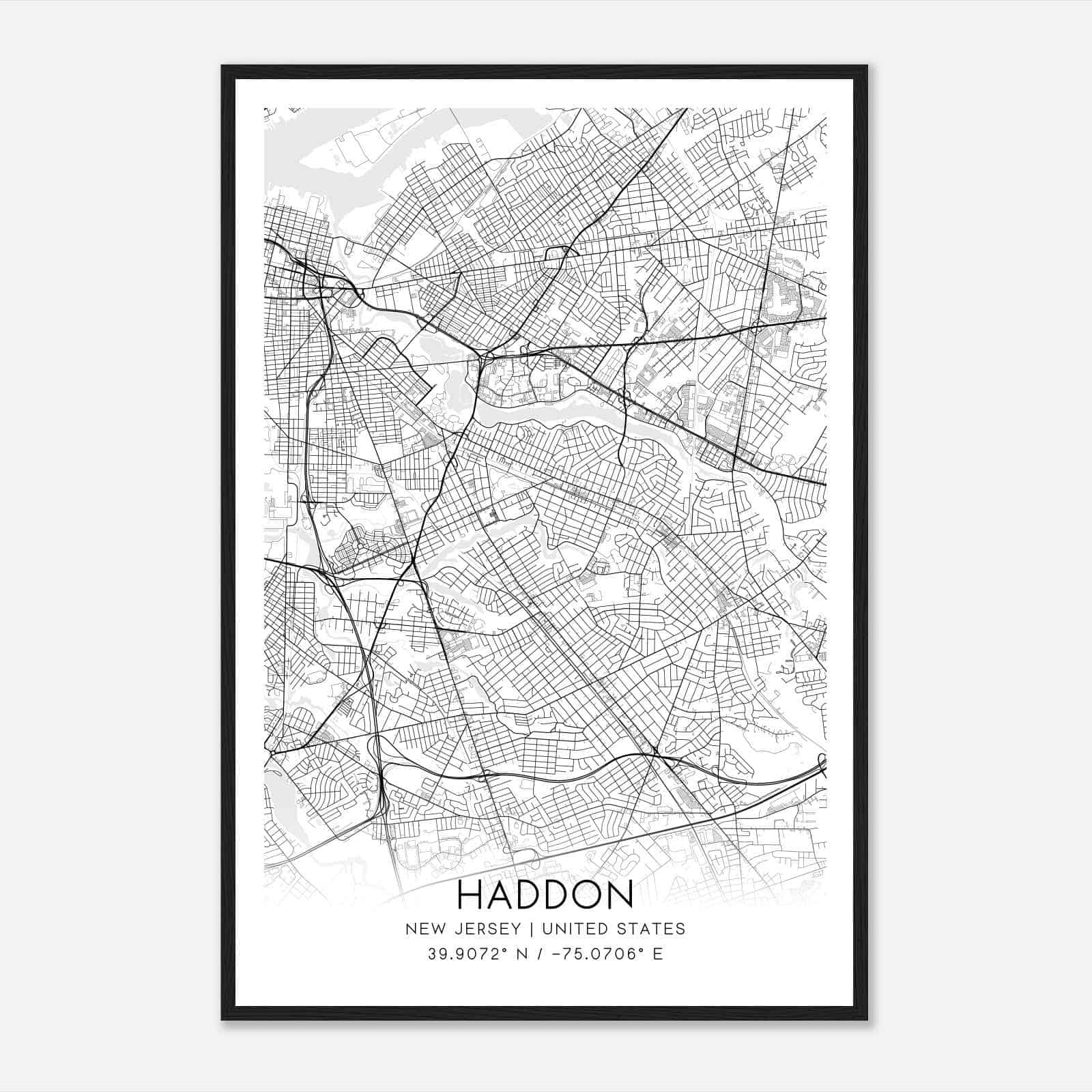 Haddon New Jersey Map Poster, Modern Home Decor Wall Art Print - Custom ...