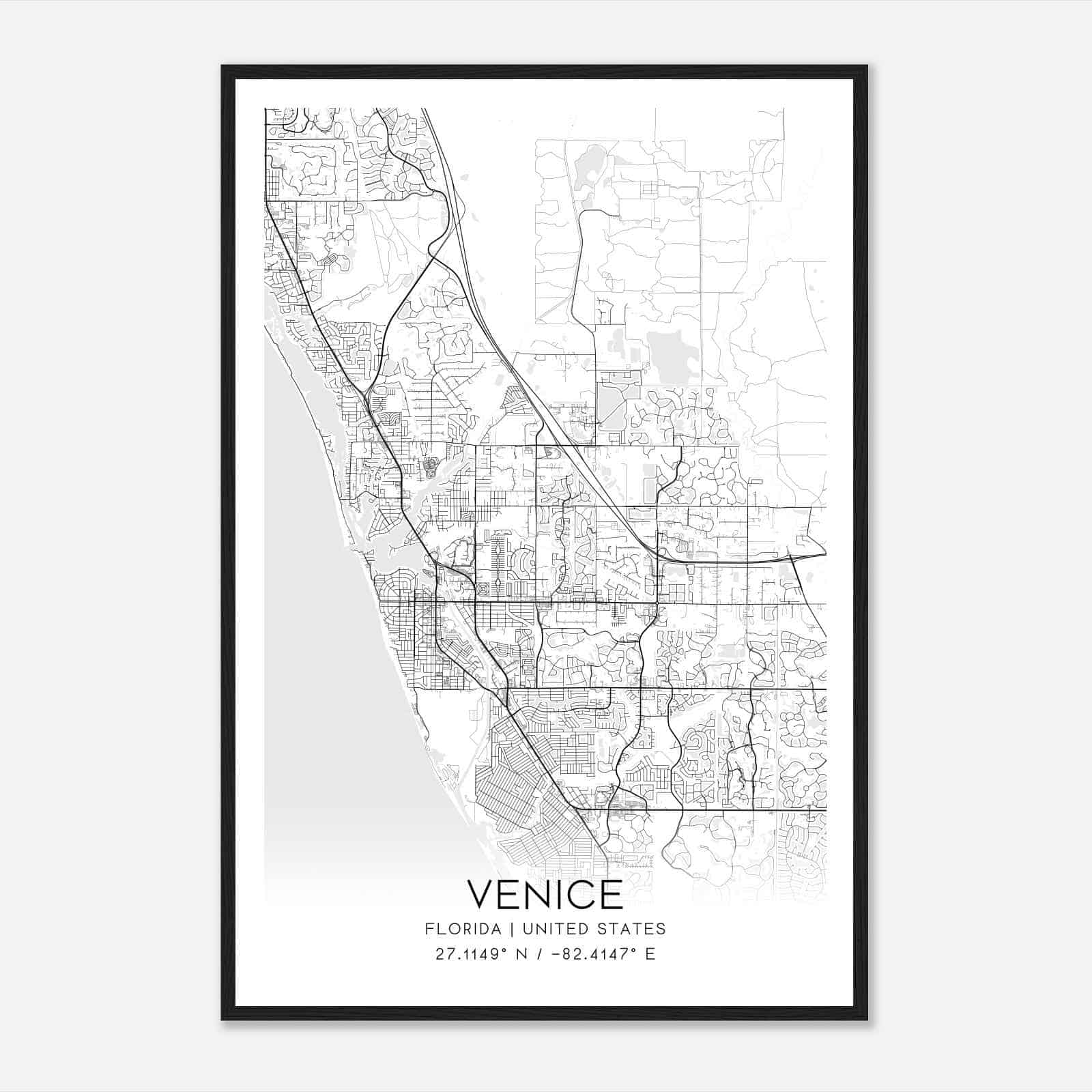 Venice Florida Map Poster, Modern Home Decor Wall Art Print - Custom ...