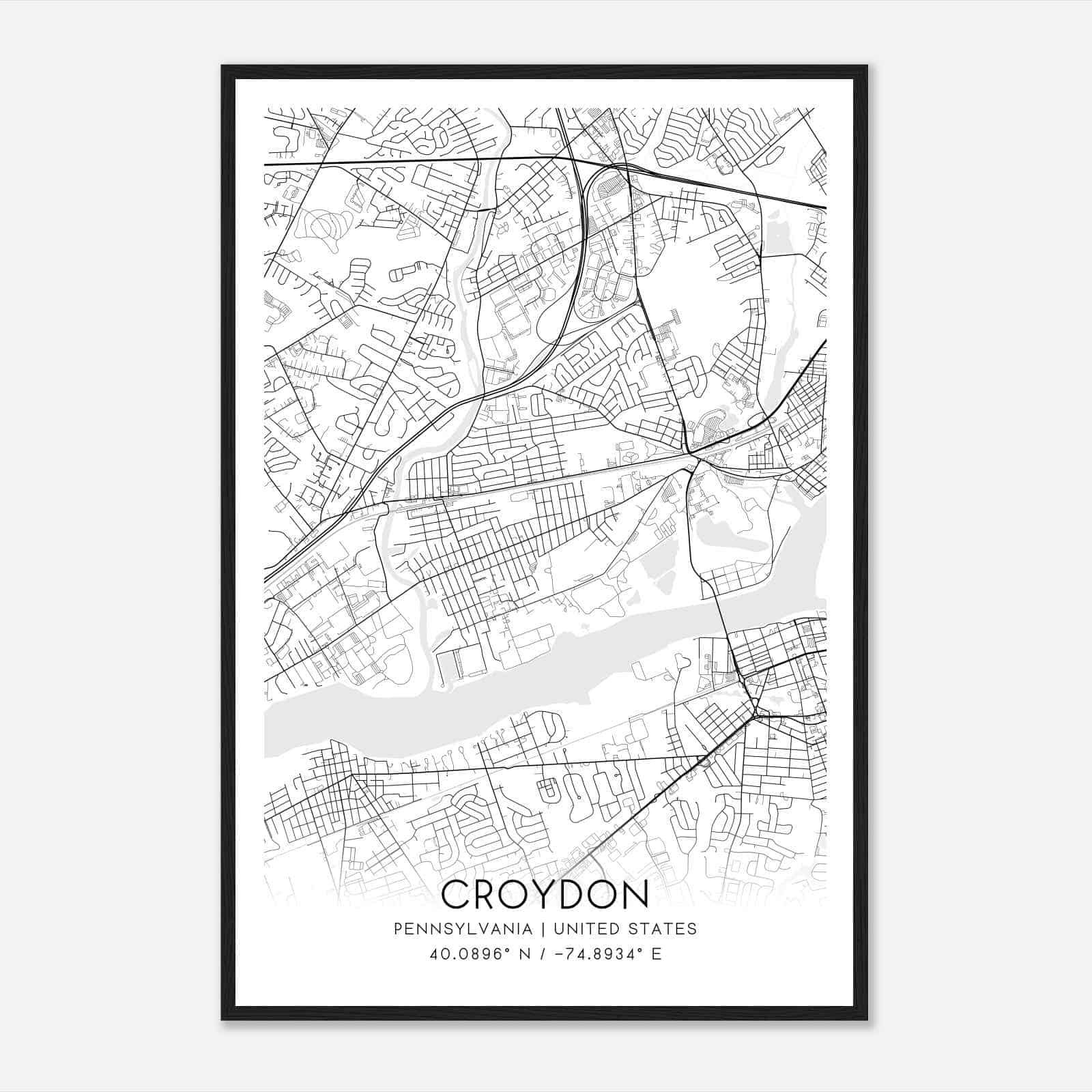 Croydon Pennsylvania Map Poster, Modern Home Decor Wall Art Print ...