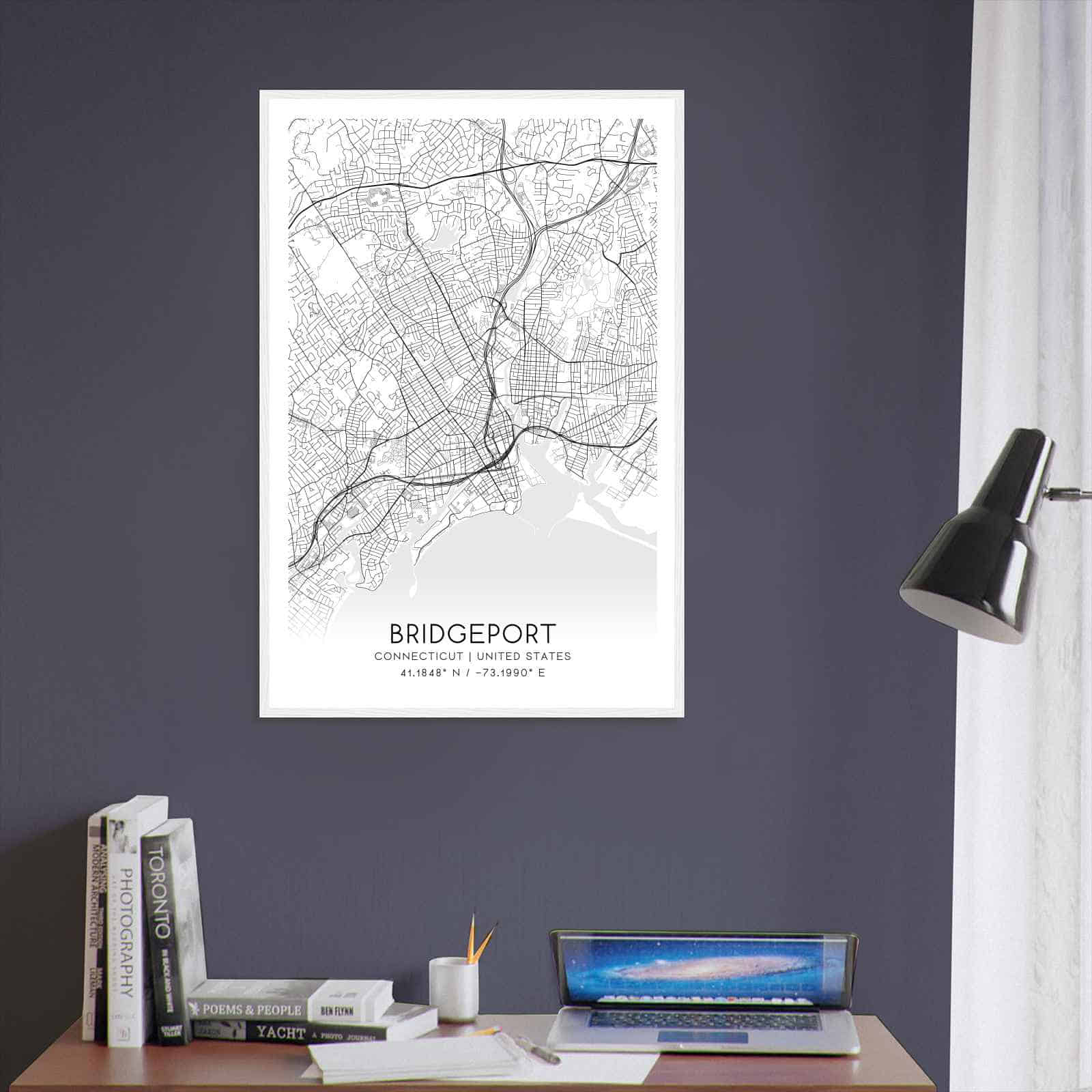 Bridgeport Connecticut Map Poster, Modern Home Decor Wall Art Print ...