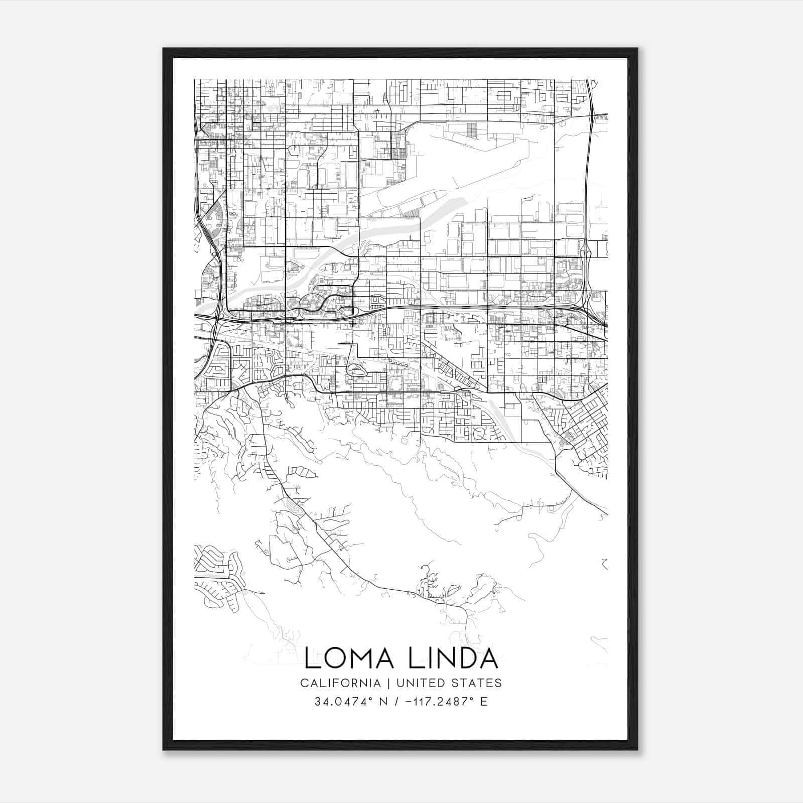 Loma Linda California Map Poster, Modern Home Decor Wall Art Print ...