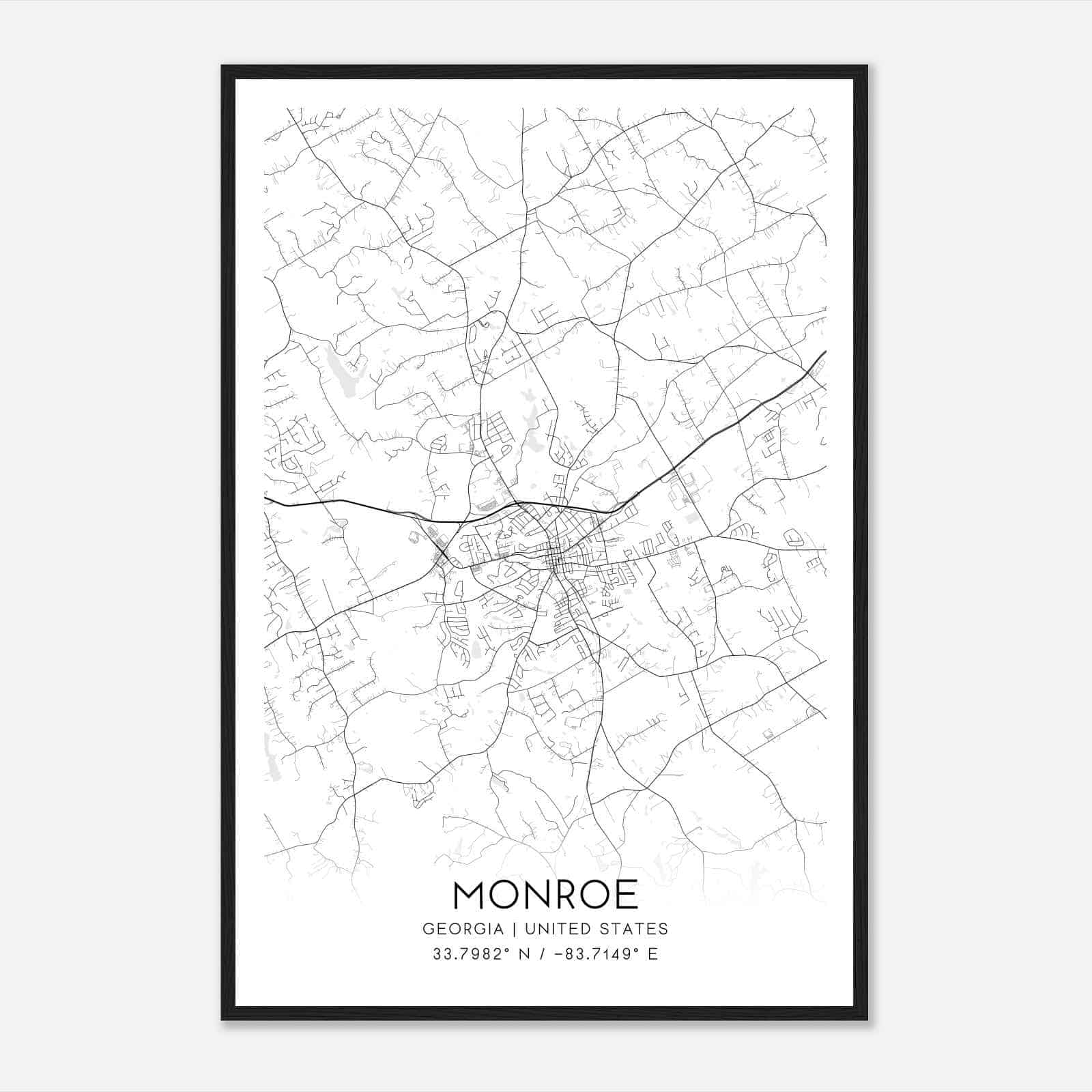 Monroe Georgia Map Poster, Modern Home Decor Wall Art Print - Custom ...