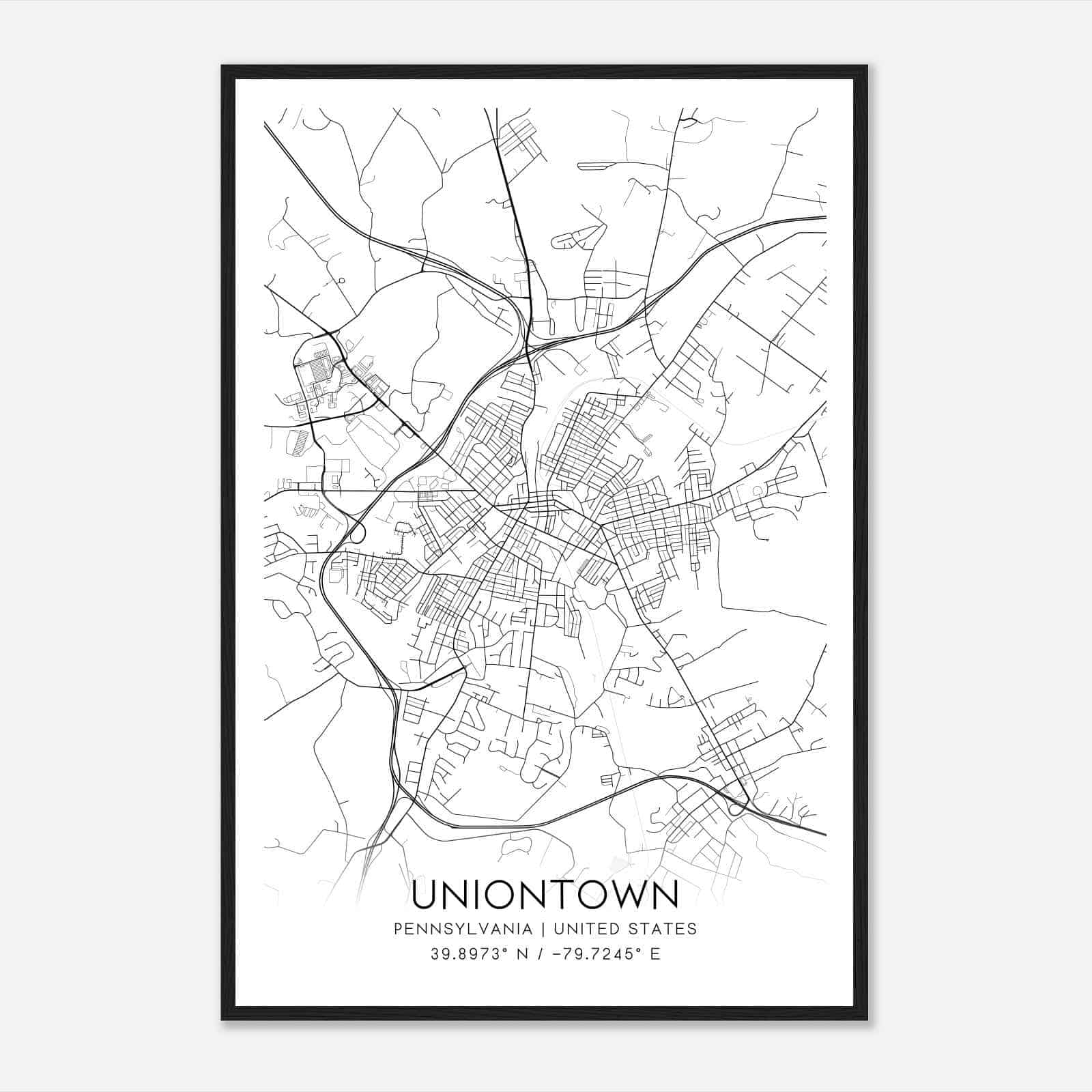 Uniontown Pennsylvania Map Poster, Modern Home Decor Wall Art Print ...