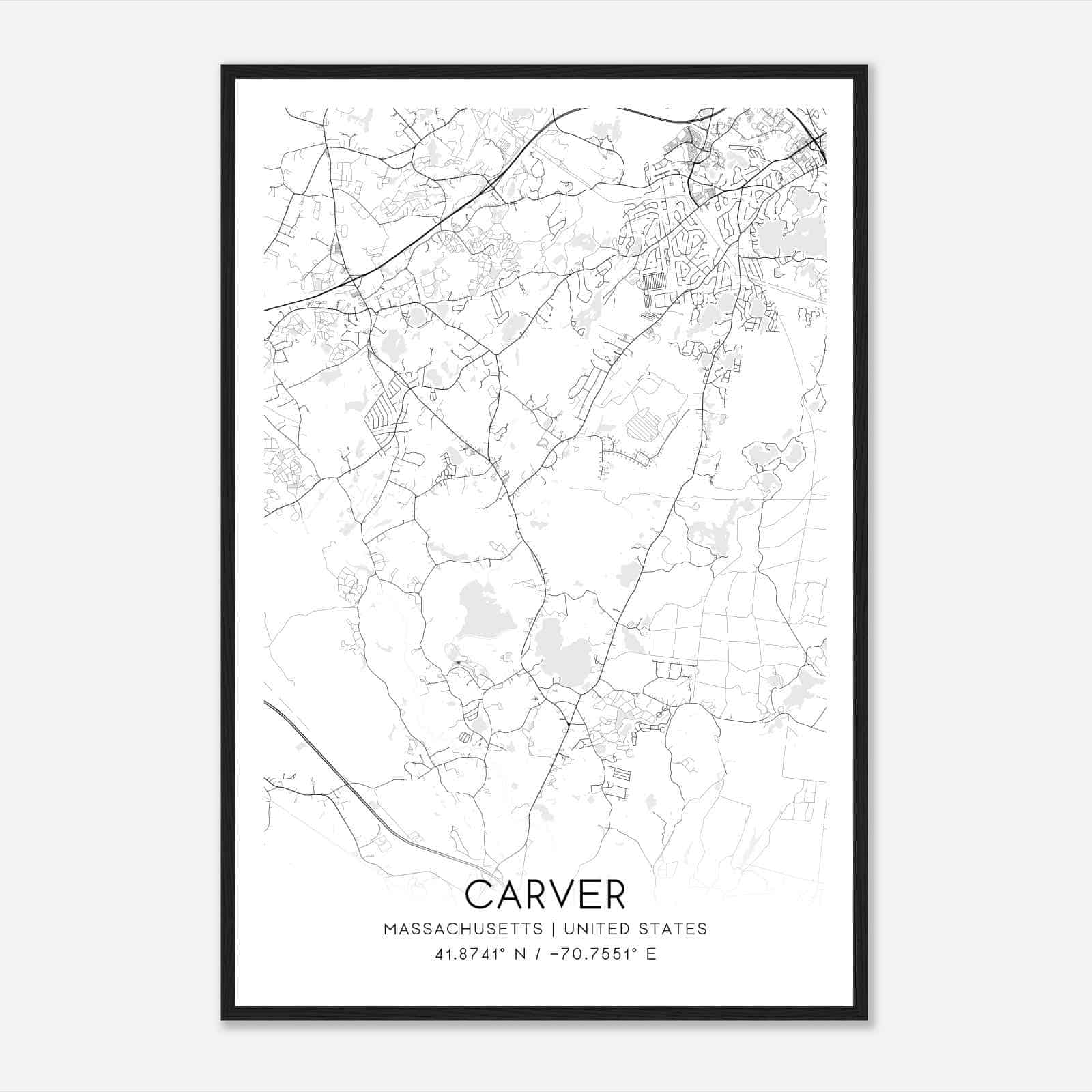 Carver Massachusetts Map Poster, Modern Home Decor Wall Art Print ...