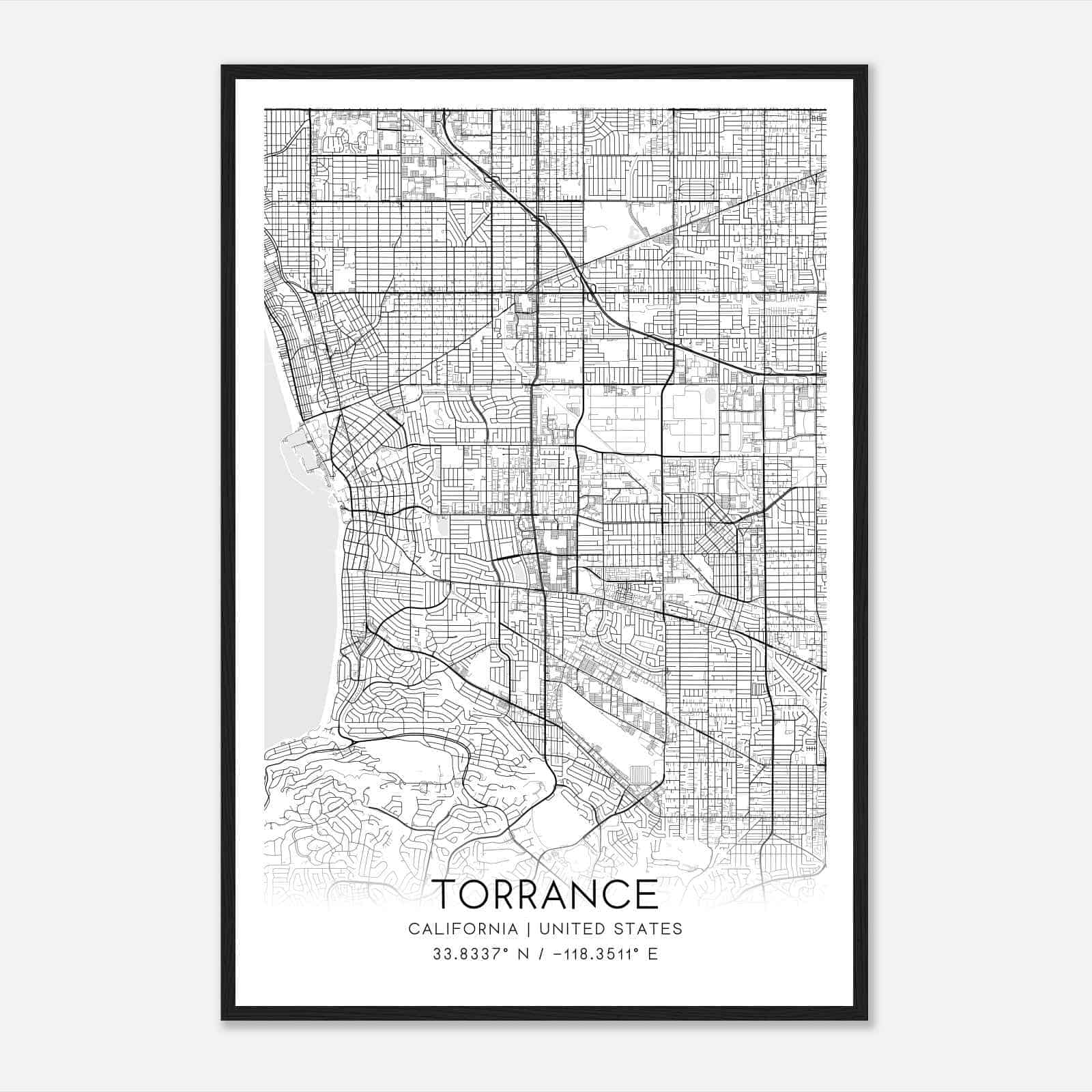 Torrance California Map Poster, Modern Home Decor Wall Art Print ...